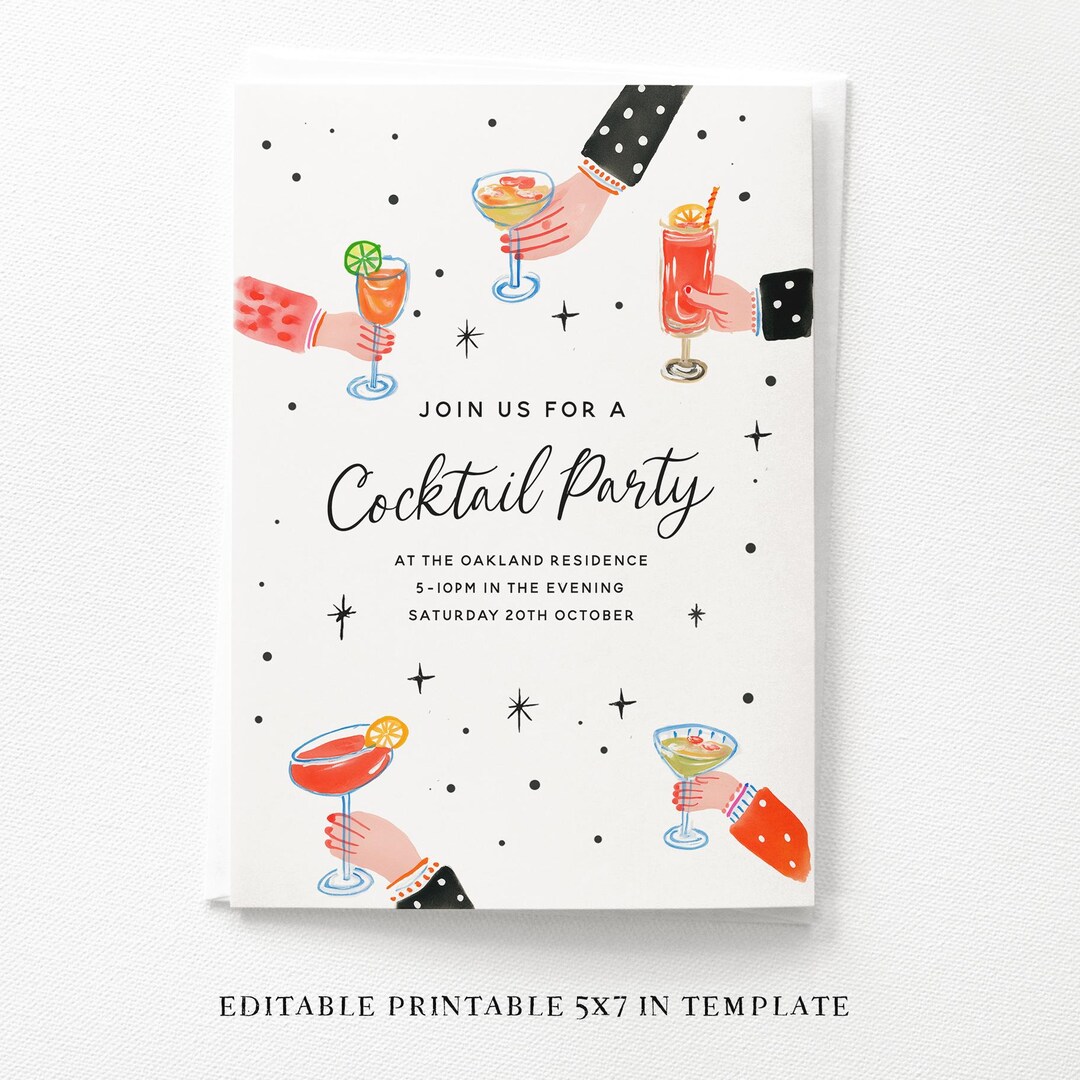 Editable Cocktail Party Invitation Template: DIY Printable Invite (5x7 ...