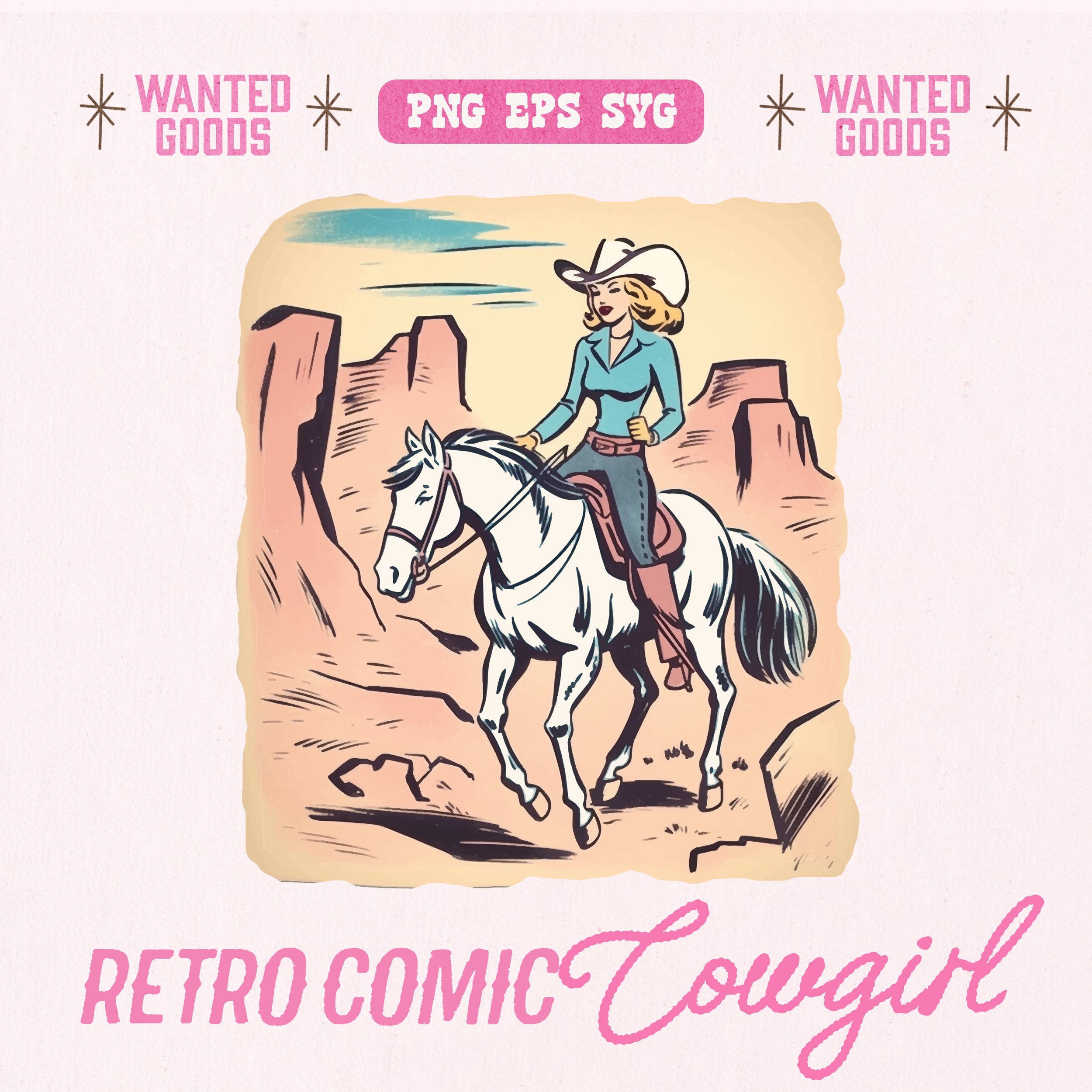 Retro Cowgirl Clipart Retro Cowgirl Graphics Vintage Cowgirl PNG SVG ...