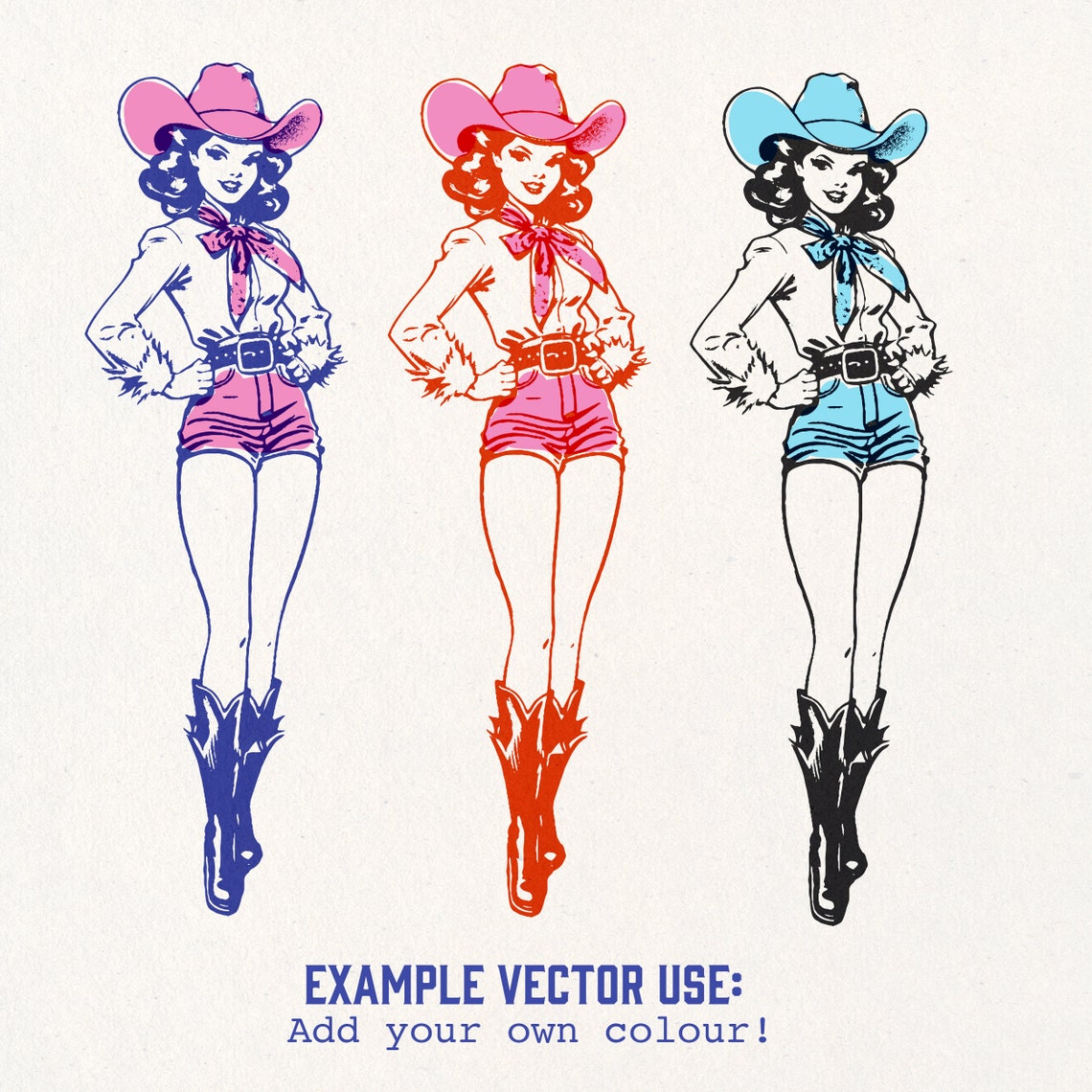 Retro Cowgirl Clipart Retro Cowgirl Graphics Vintage Cowgirl PNG SVG ...