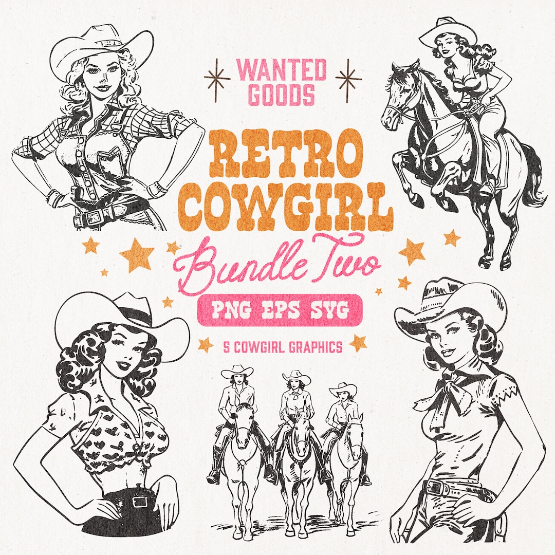 Retro Cowgirl Clipart Bundle Volume Two | Retro Cowgirl Graphics ...