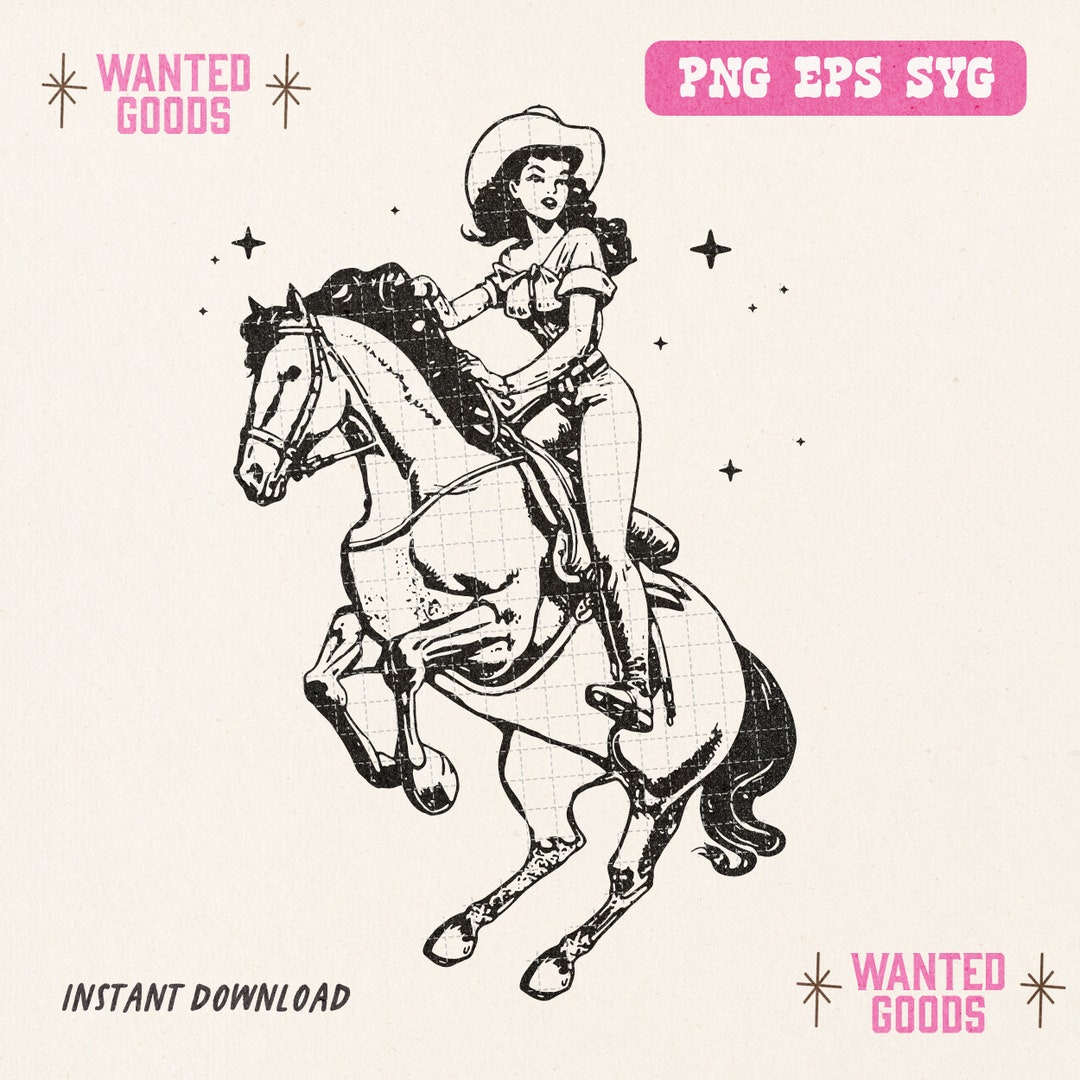 Retro Cowgirl Clipart: Vintage Rodeo Graphics (PNG, SVG, EPS) (digital ...