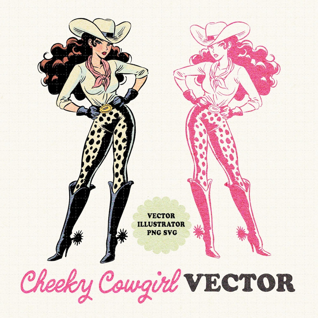 Retro Cowgirl Clipart: Vintage Western PNG SVG Vector (digital Download ...
