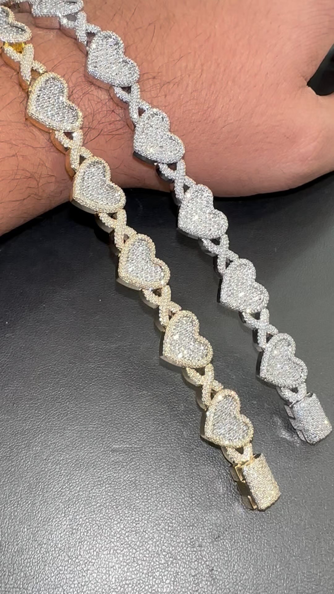 16MM Iced Out Heart Link Bracelet, VVS1 Moissanite, 925 Silver - Etsy