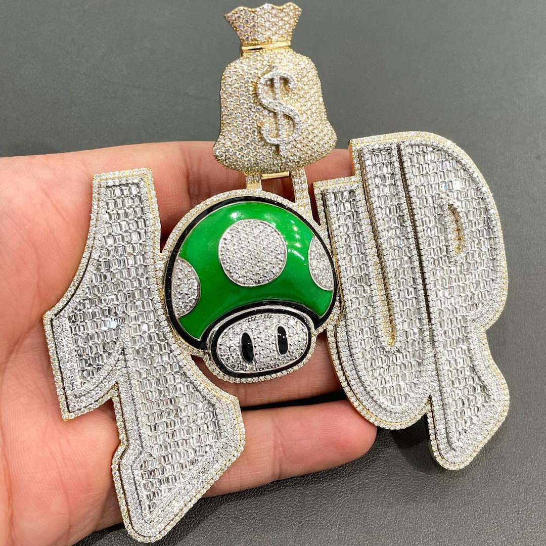 Iced Out One-up Mario Pendant, Custom Cartoon Pendant, Enamel Pendant ...