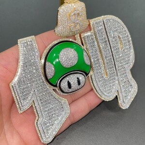 Iced Out One-up Mario Pendant, Custom Cartoon Pendant, Enamel Pendant ...