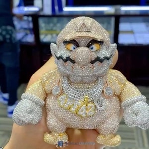 Fully Iced Out Diamond Angry Wario Pendant 925 Sterling Silver Diamond ...