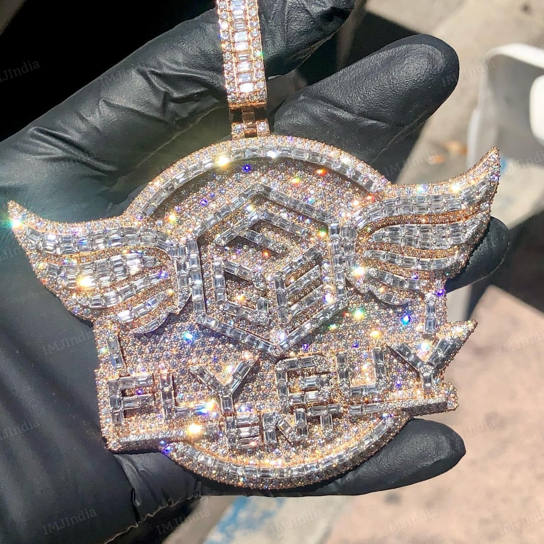 Iced Out Pendant, Logo Pendant, Circle Charm Pendant, Baguette ...