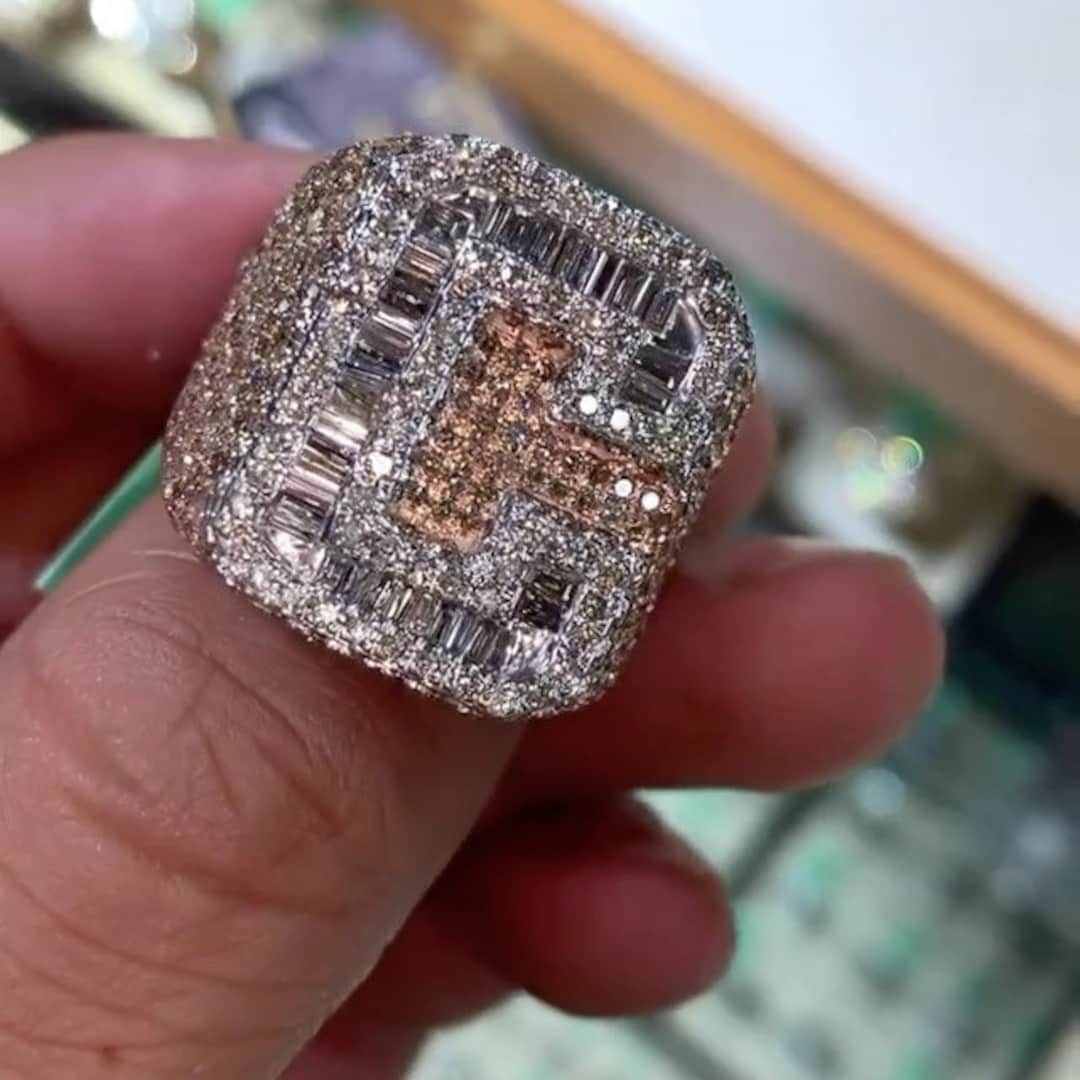 Custom "c" Letter Ring for Men in VVS1 D Moissanite Diamond, Mens Pinky ...