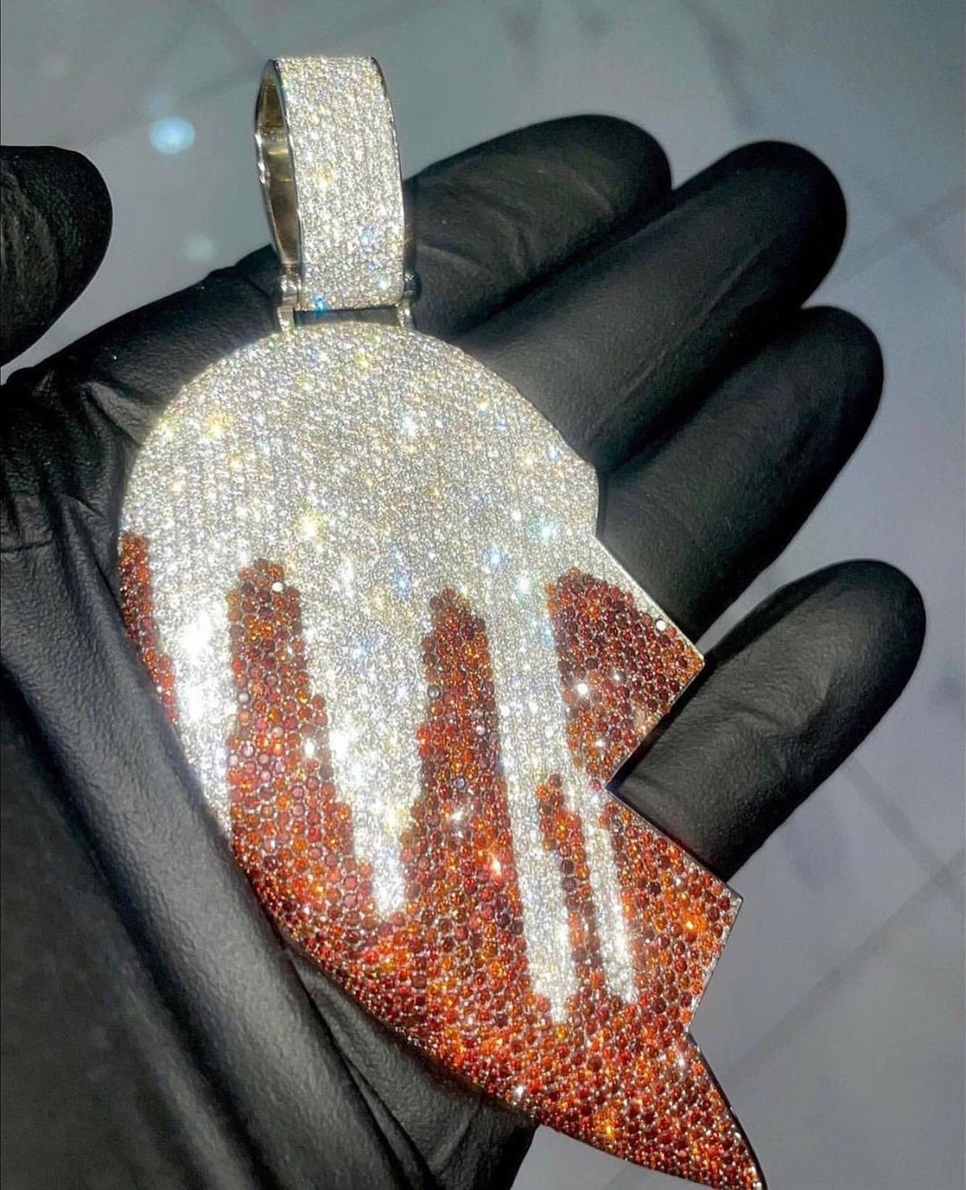 Iced Out Pendant, Broken Heart Pendant, Fully Iced Out Heart, Heart ...