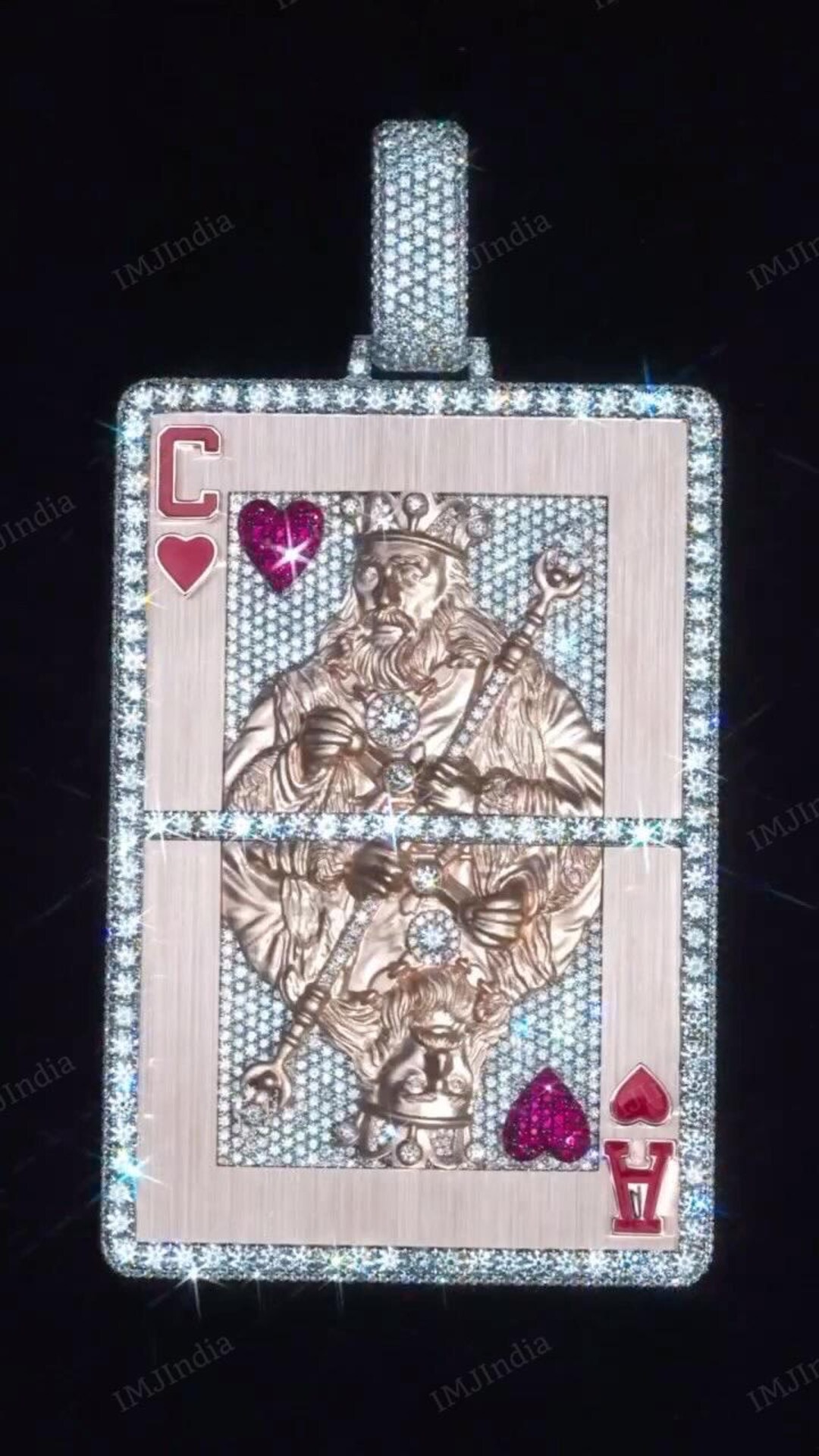 Iced Out King Card Pendant, 3D Hyper Realistic Playing Card Necklace ...