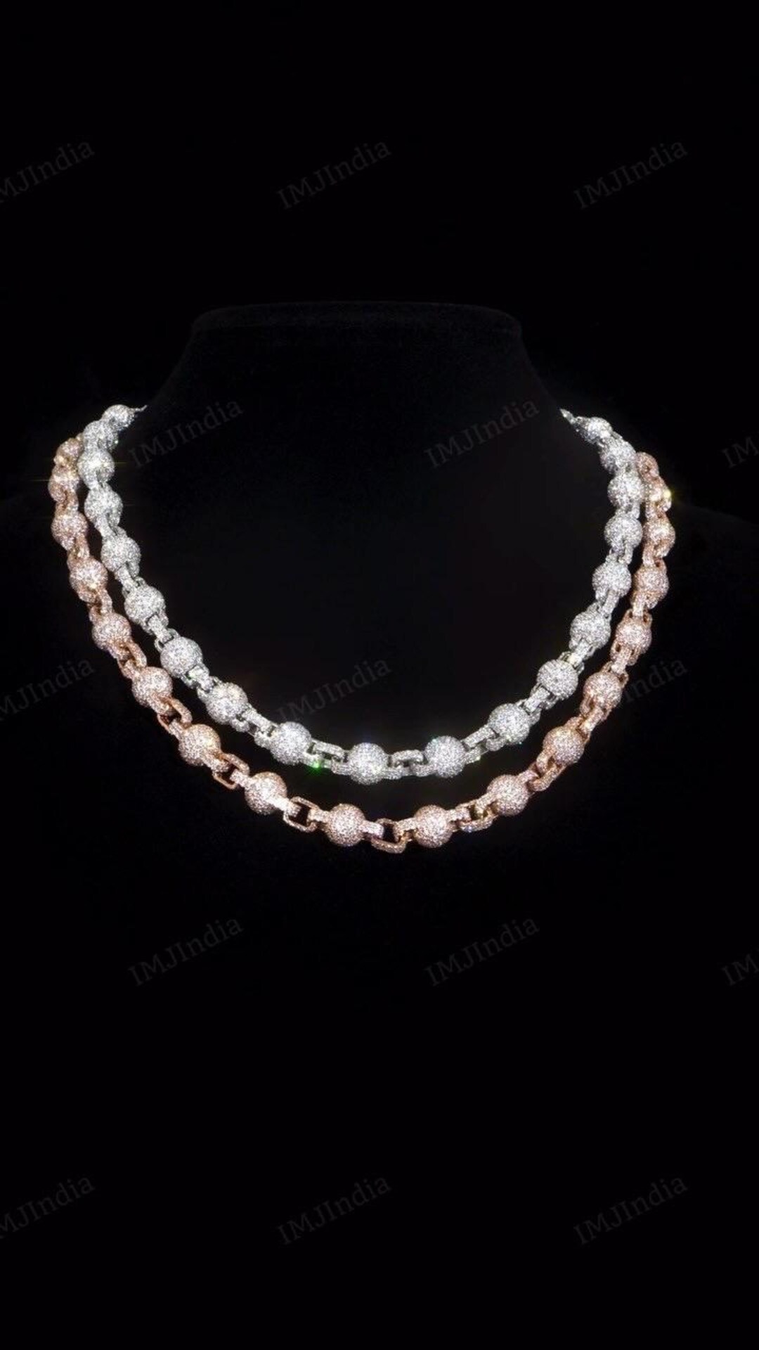 Iced Out Ball Chain for Men 14K Gold Finish, Moissanite Ball Link Chain ...