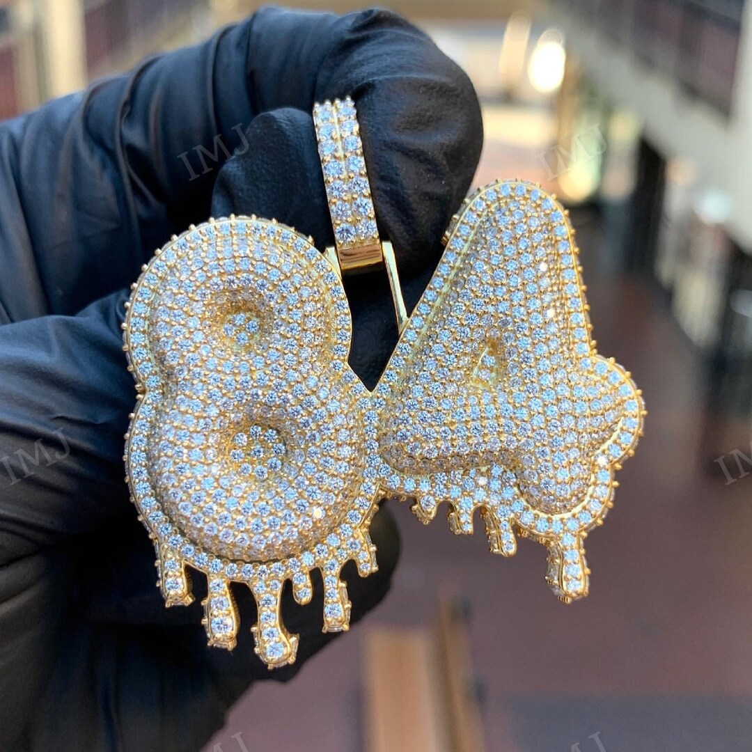 Fully Iced Out Custom Dripping Number Pendant, VVS1 D Moissanite, Hip ...