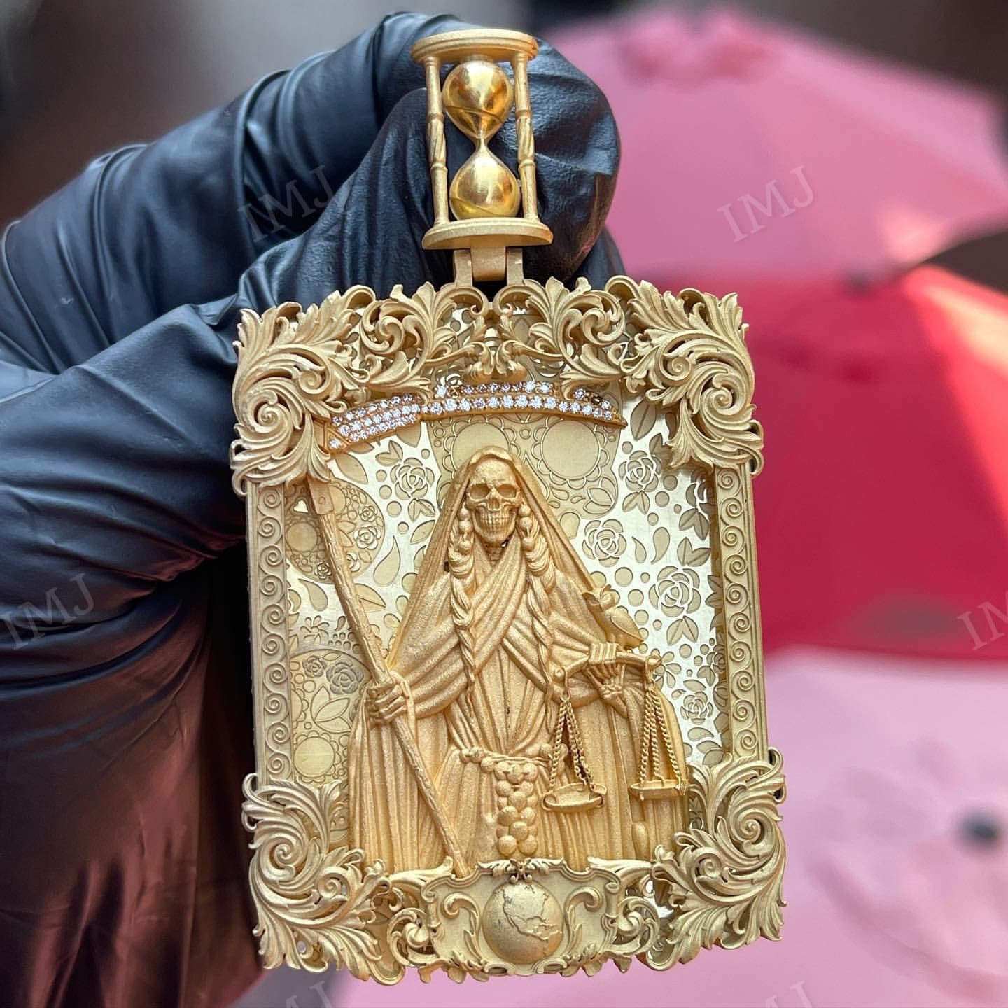 Santa Muerte Chain Santa Muerte Pendant - 18K Gold Finish Holy Death ...