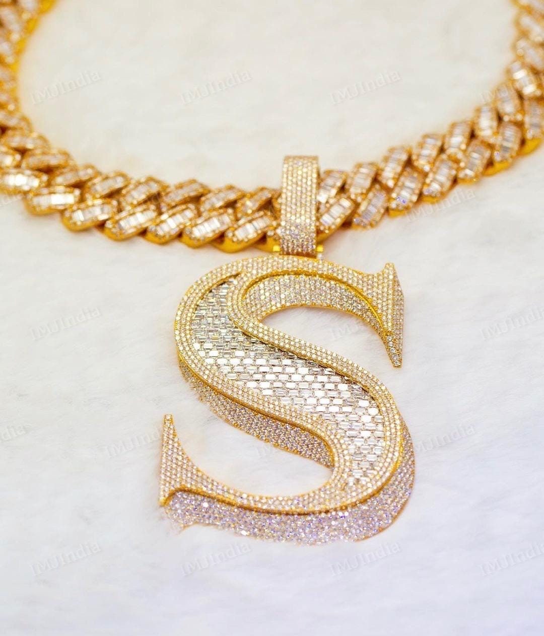 Custom S Letter Pendant, Iced Out Moissanite Pendant, Mens Custom ...