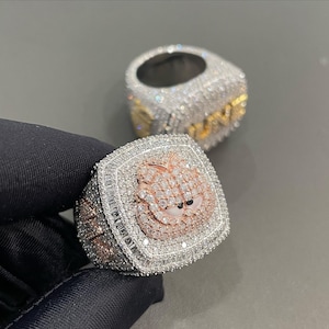 Iced Out Logo Ring, Two Tone Hip Hop Ring for Him, Championship Ring ...