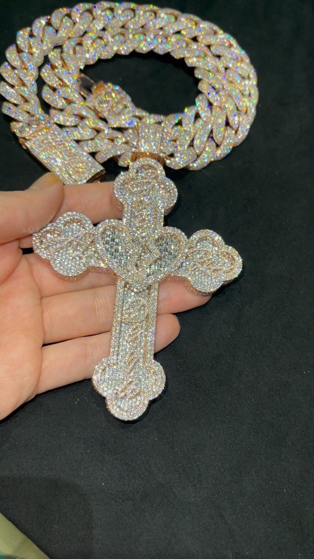 Iced Out Cross Moissanite Pendant, Iced Out Cross Hip Hop Pendant for ...
