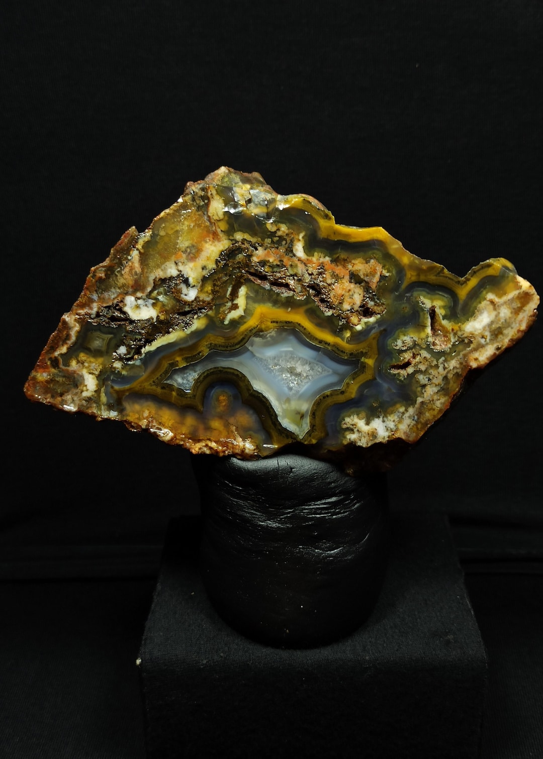 Blue and Green Banded and Crystal Quartz Agate, Polished Turkish Agate ...