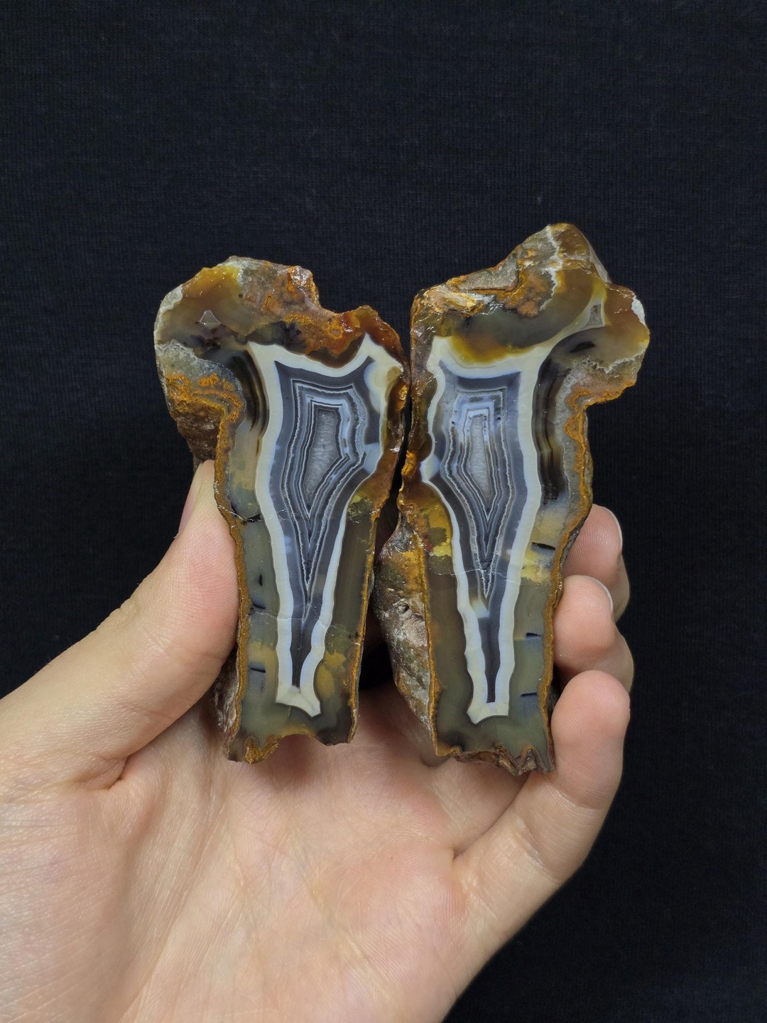 Blue Banded and White Quartz Crystal Agate, Polished Turkish Agate Pair ...