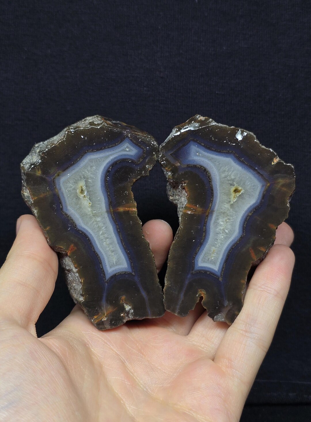 Blue Banded and White Quartz Crystal Agate, Polished Turkish Agate Pair ...