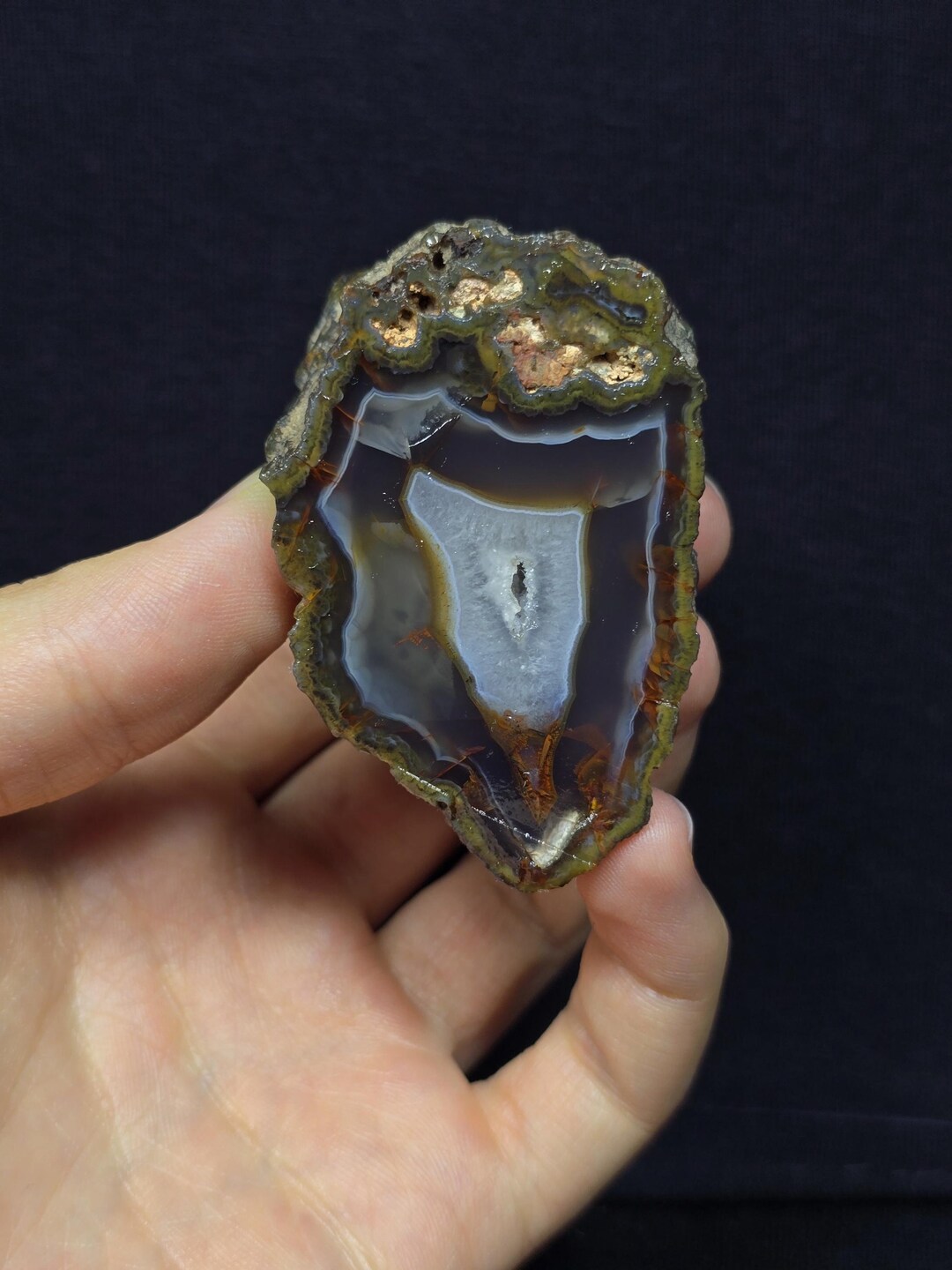 Blue and Green Banded and White Quartz Crystal Agate, Polished Turkish ...