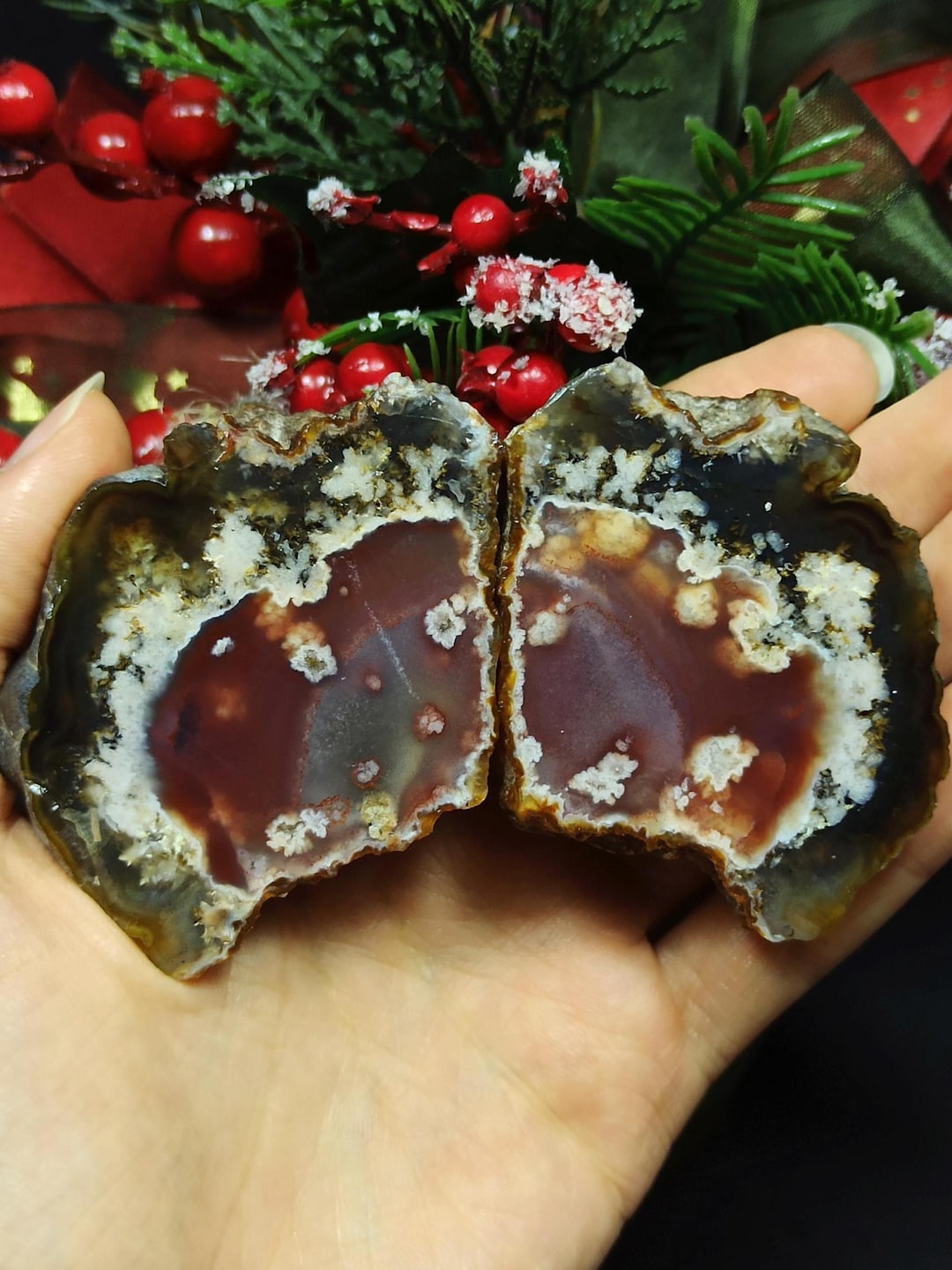 Flower and Snoflake and Red Banded Agate, Agate Specimen, Snowlake ...