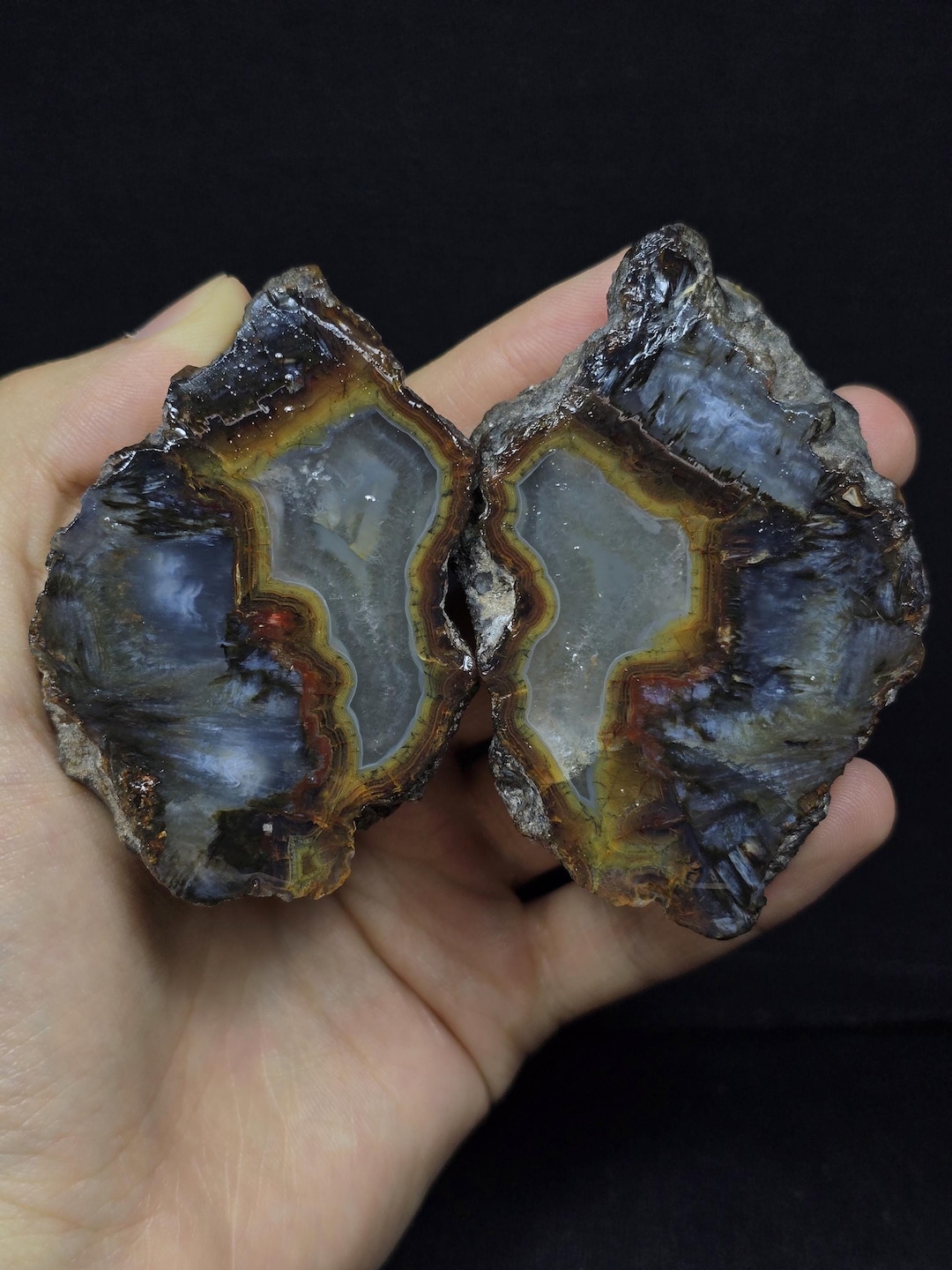 Yellow and Orange Banded and Quartz Crystal Agate, Polished Turkish ...