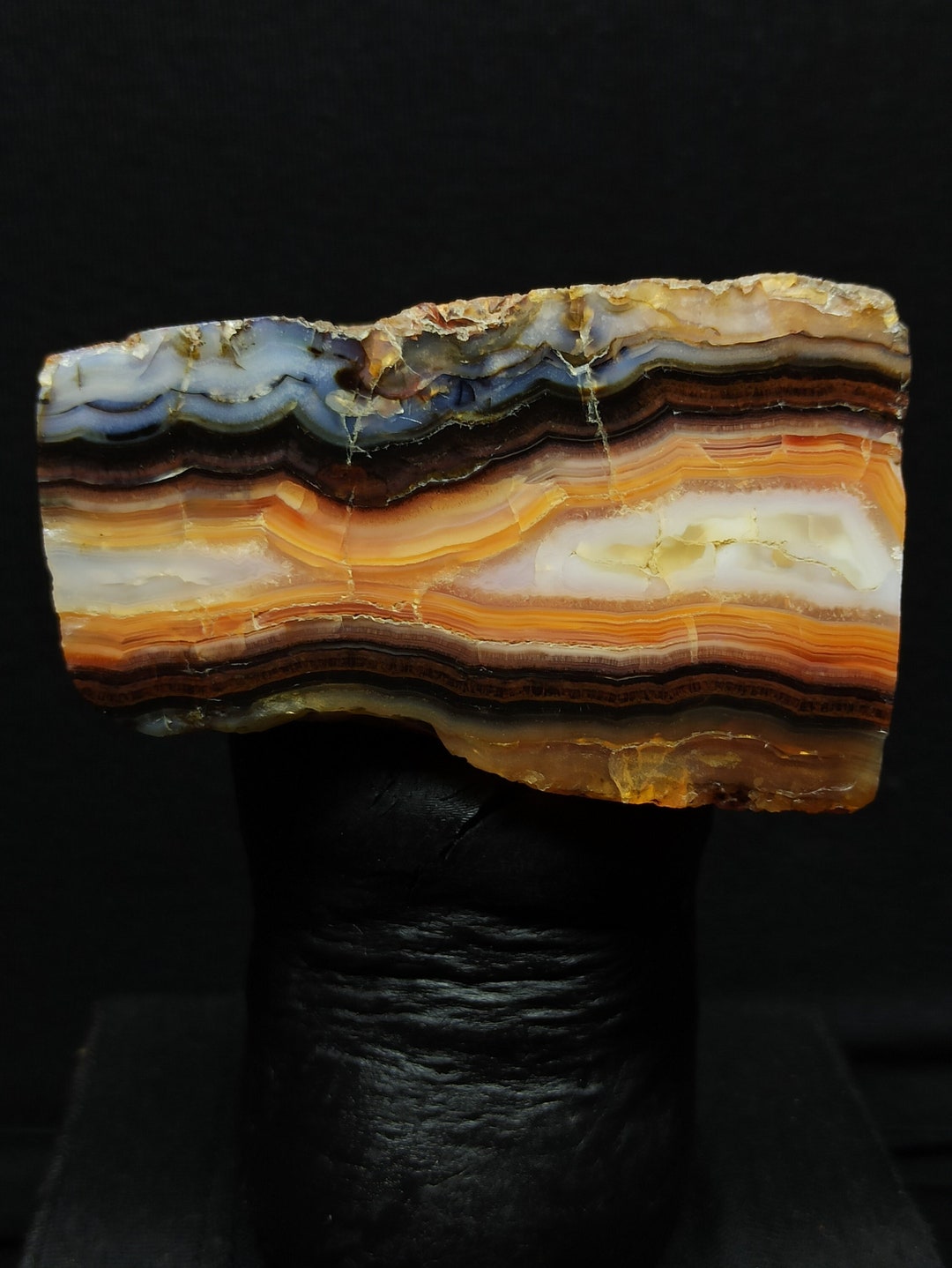 Orange and Blue Banded and Crystal Quartz Agate, Polished Turkish Agate ...