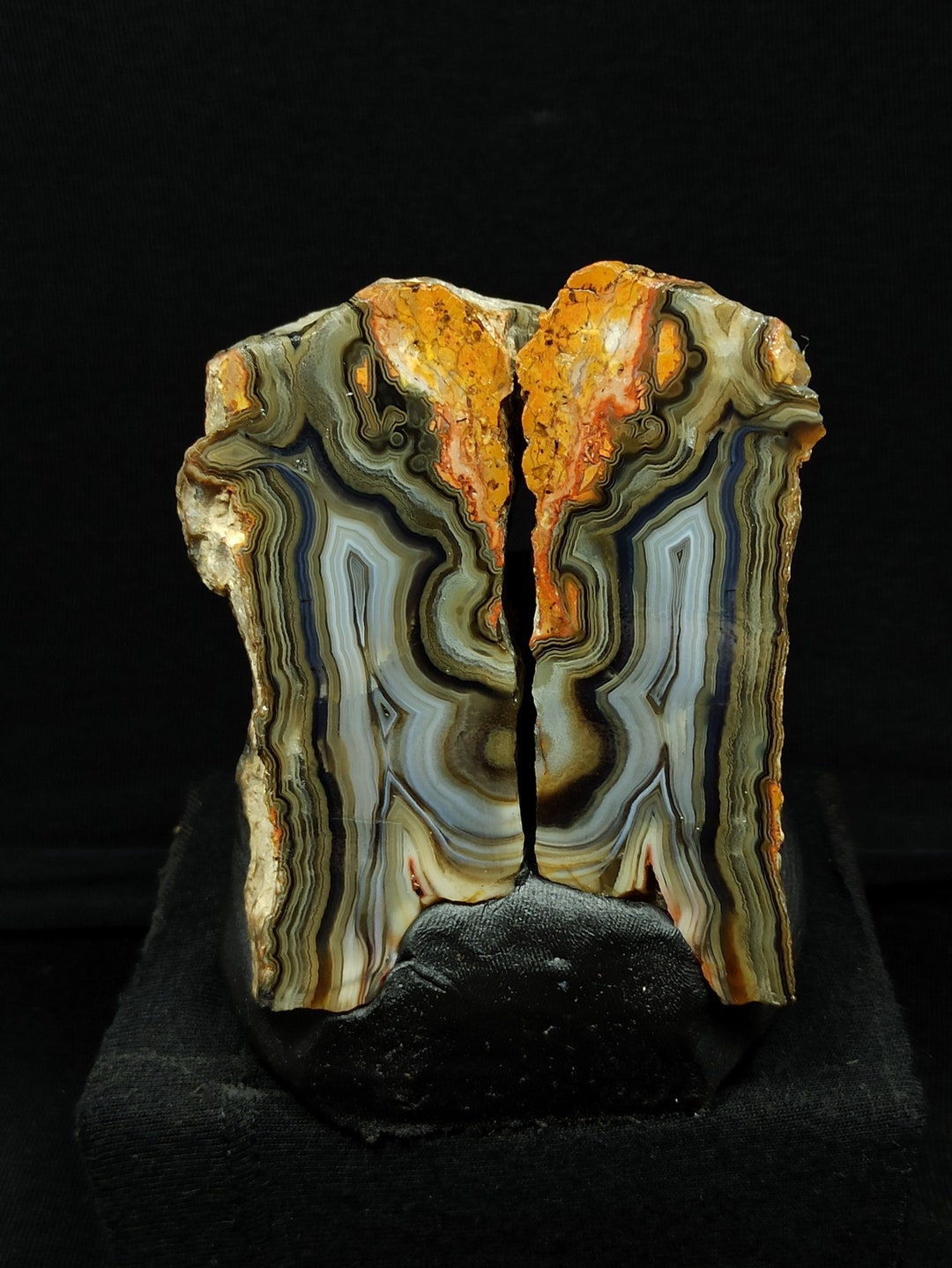 Green, White and Blue Fortification Banded Agate, Cut and Polished ...
