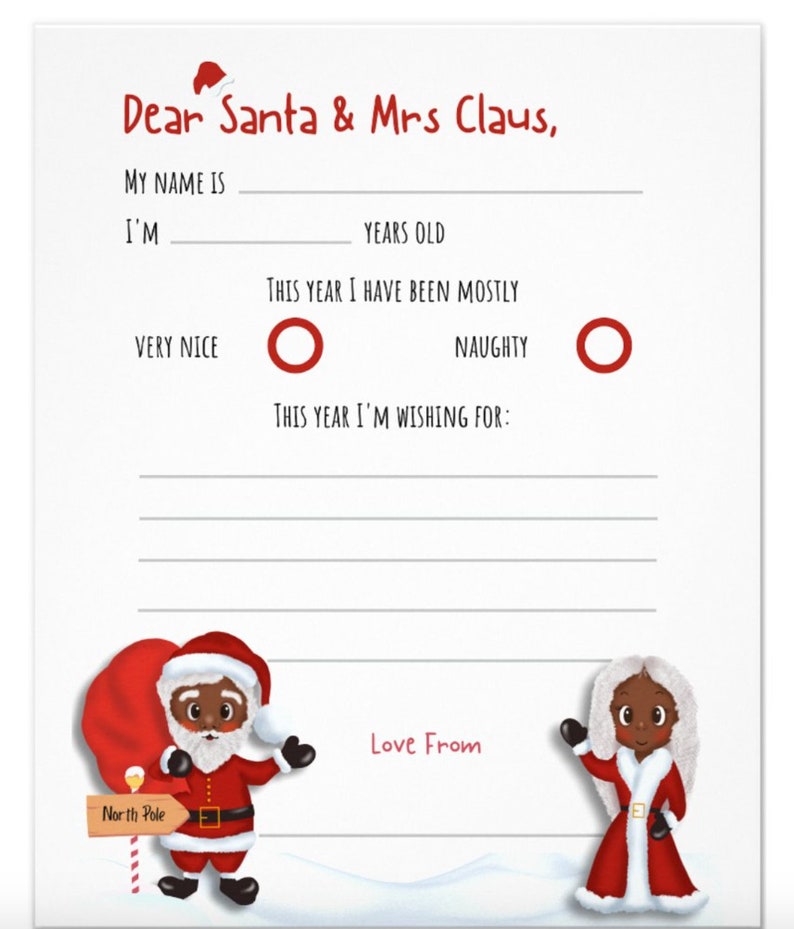 Letter to Black Santa & Mrs. Claus – Fill-in Template (PDF Download) - Etsy