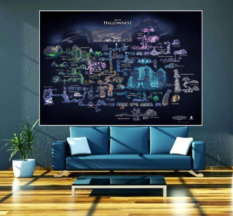 Hollow Knight Map Game Poster, Canvas Print, Wall Art Living Room ...