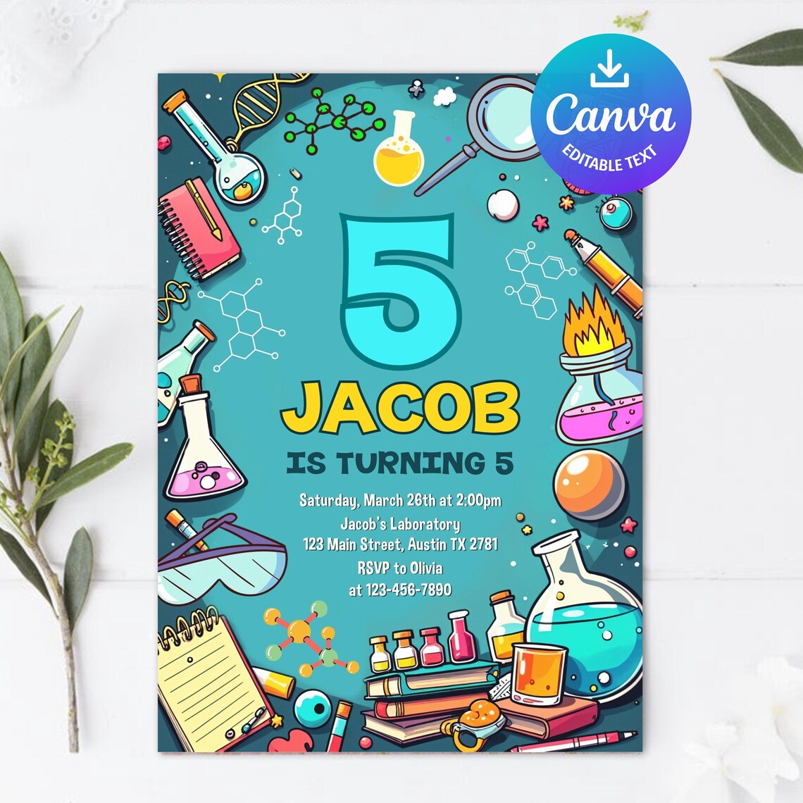 EDITABLE Mad Science Birthday Invitation, Science Invitation, Neon Lab ...