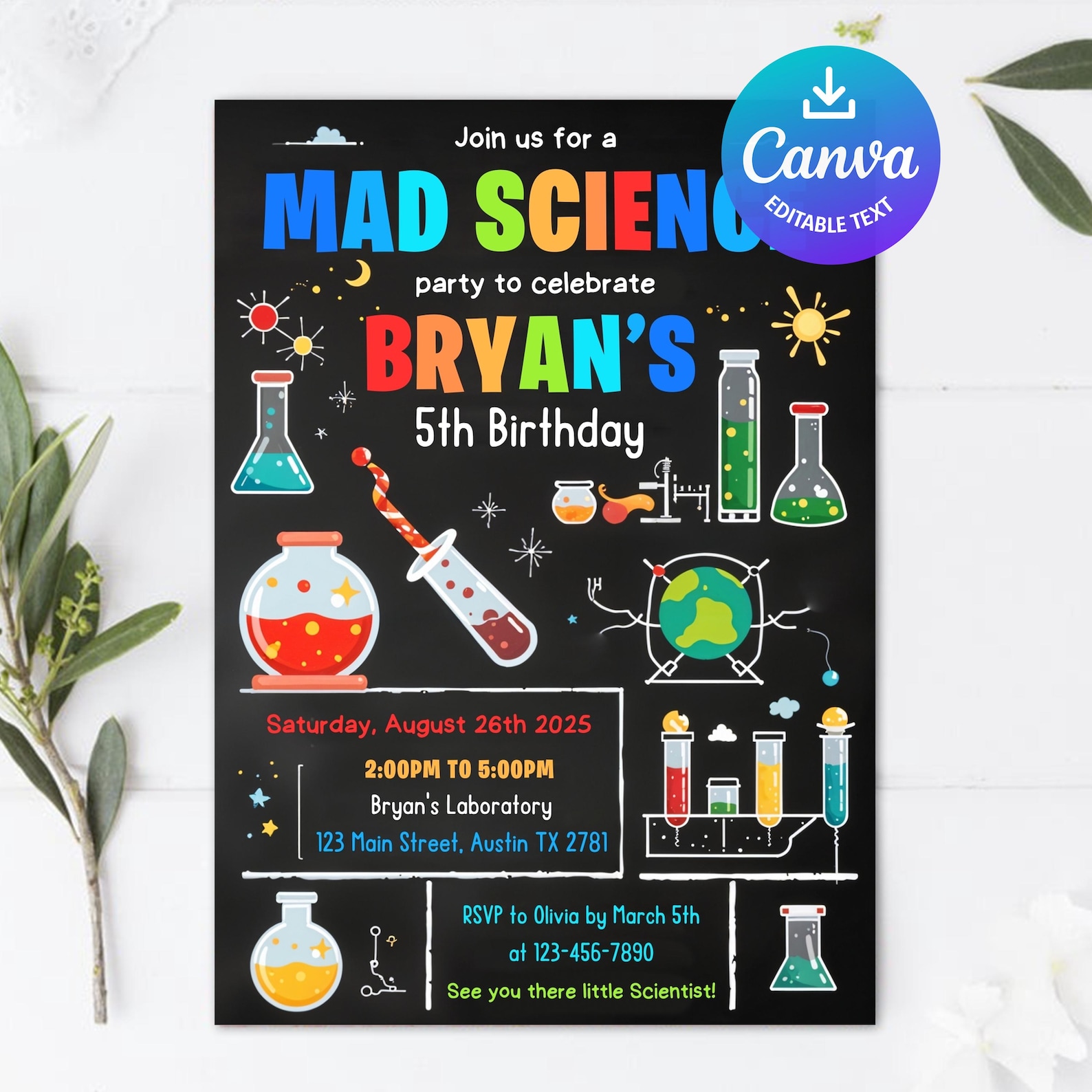 EDITABLE Mad Science Birthday Invitation, Boy Science Party Template ...