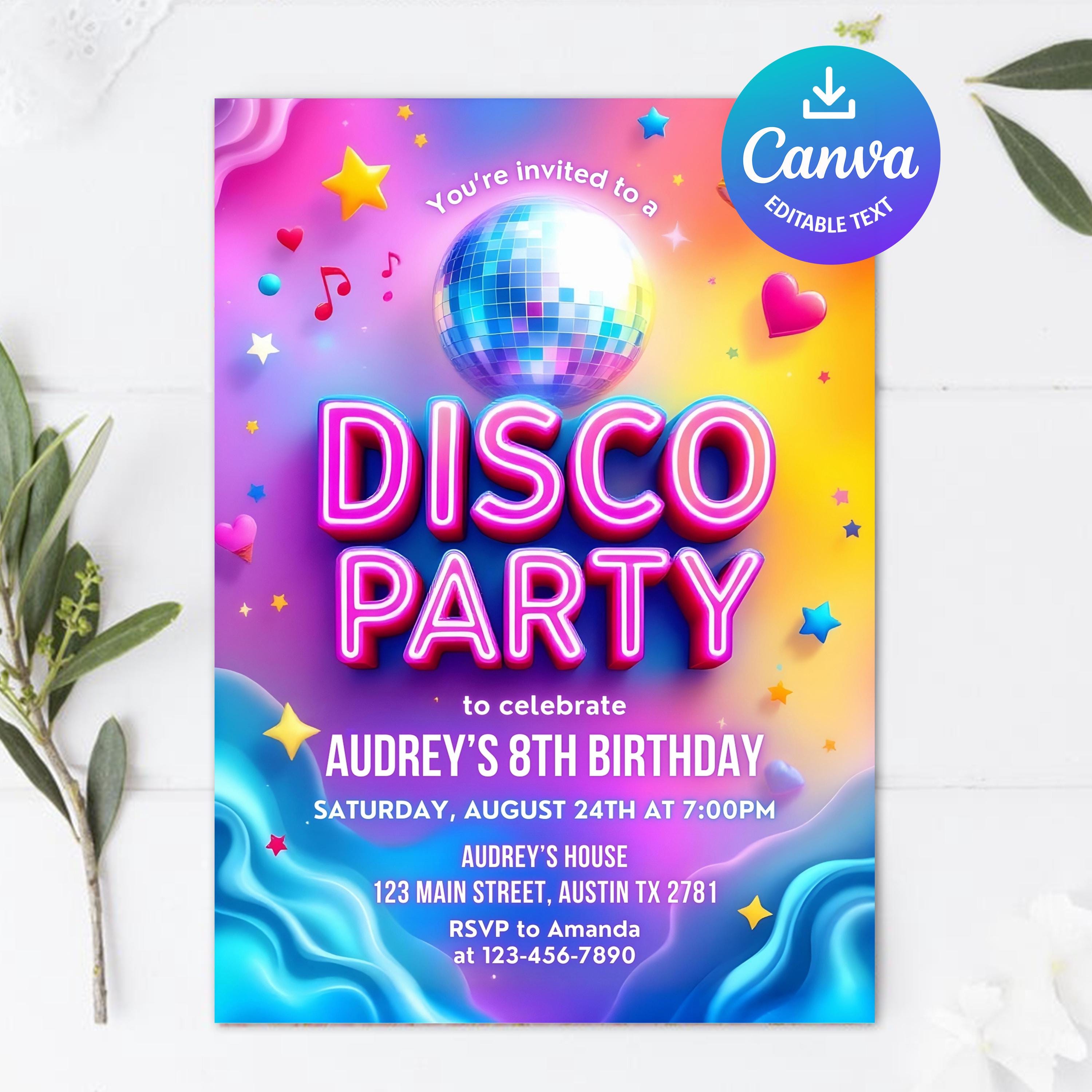 Disco Ball Theme Birthday Invitation, Disco Party, Disco Birthday ...