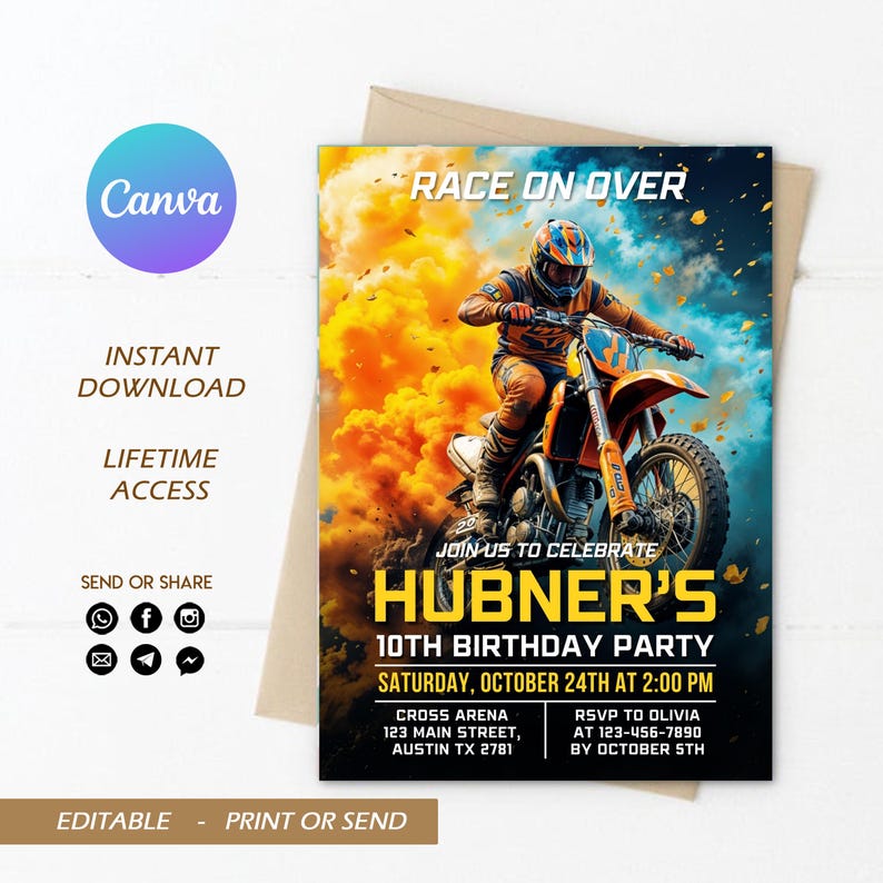 Motocross Birthday Invitation, Dirt Bike Birthday, Motocross Racing ...