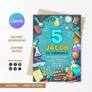 EDITABLE Mad Science Birthday Invitation, Science Invitation, Neon Lab ...