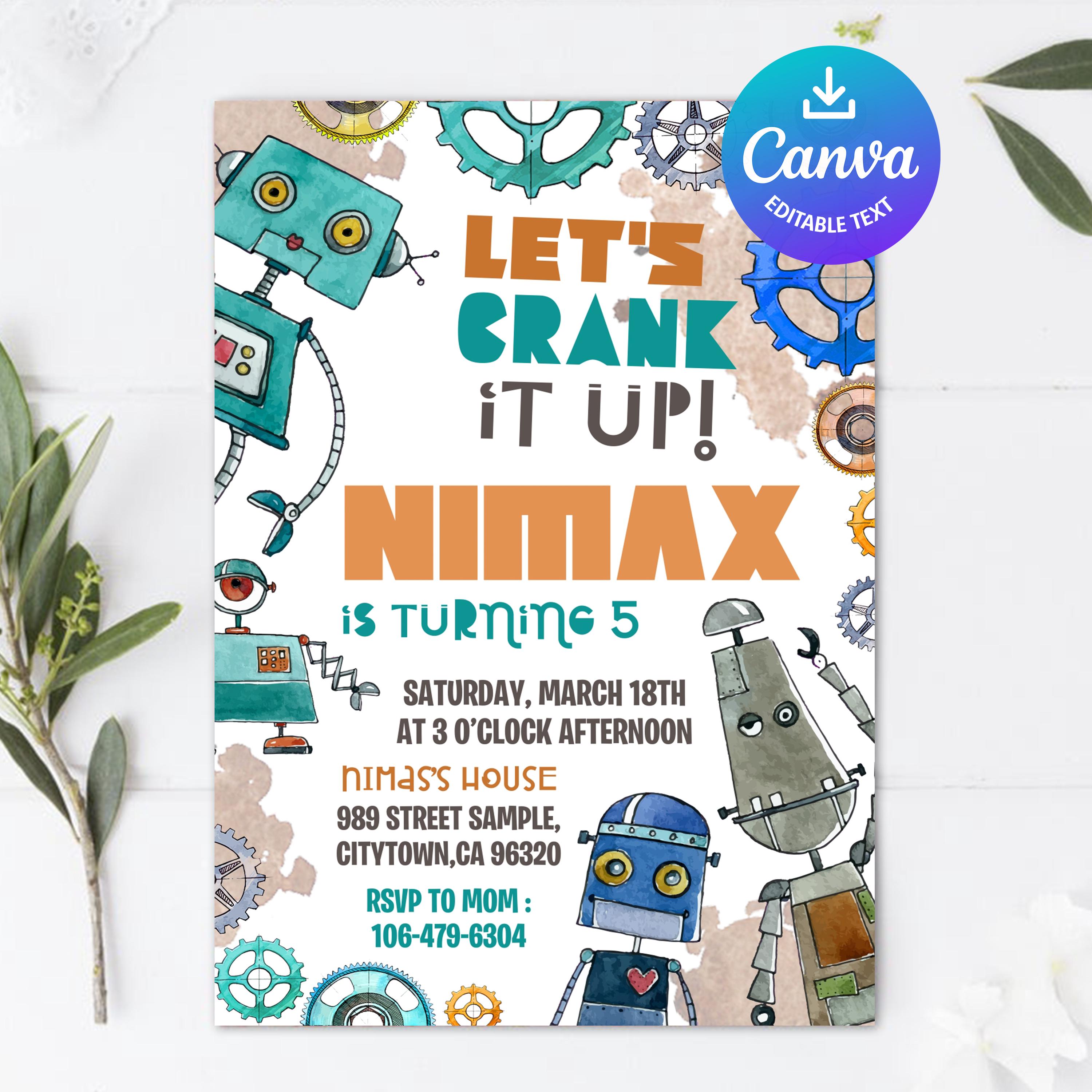 Robots Birthday Invitation, Retro Robot Invitation, Let's Go Nuts ...