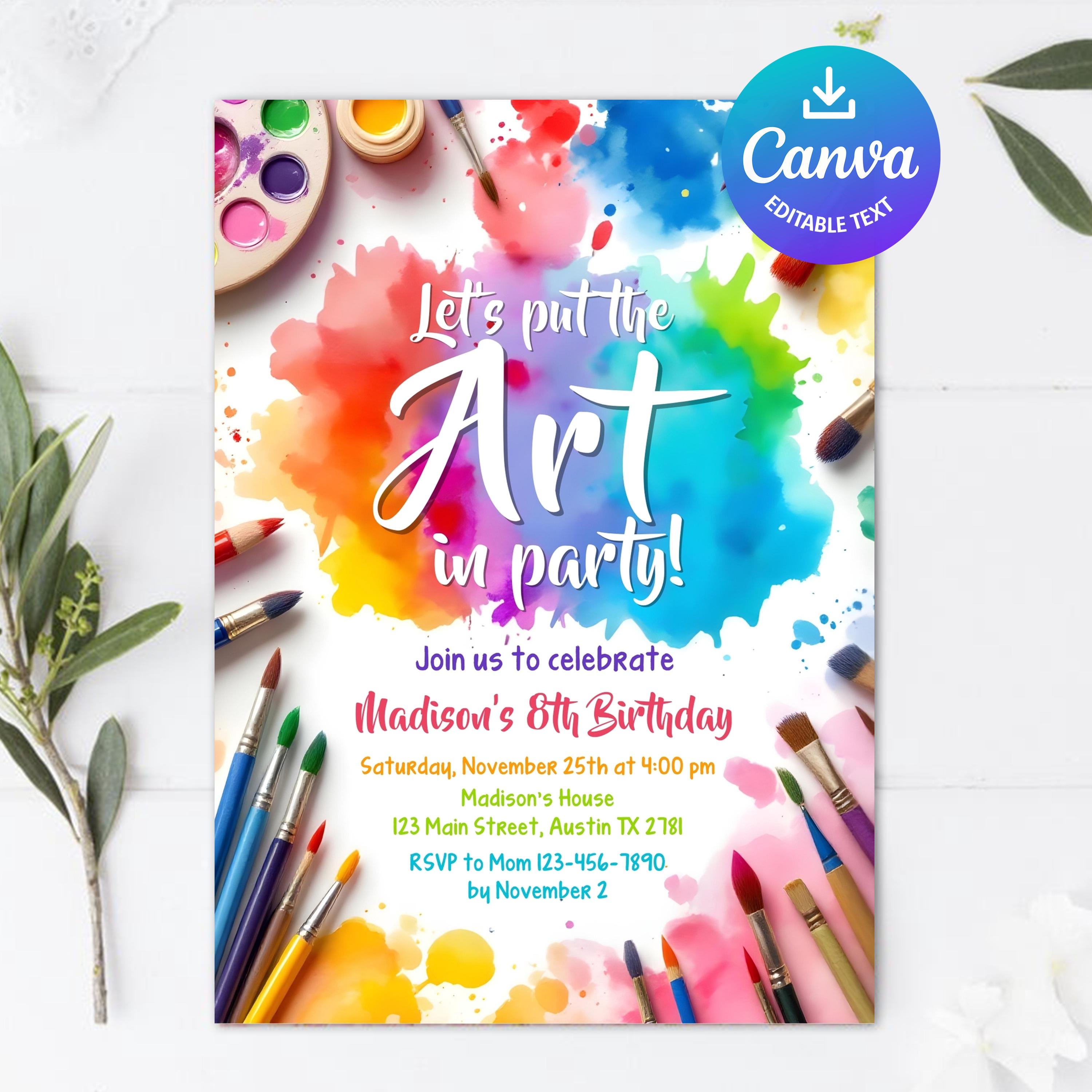 Editable Painting Art Birthday Invitation, Art Party Birthday Invite ...