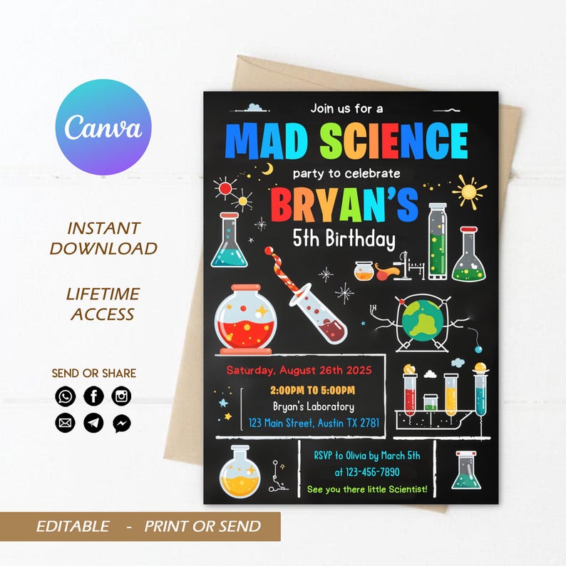 EDITABLE Mad Science Birthday Invitation, Boy Science Party Template ...