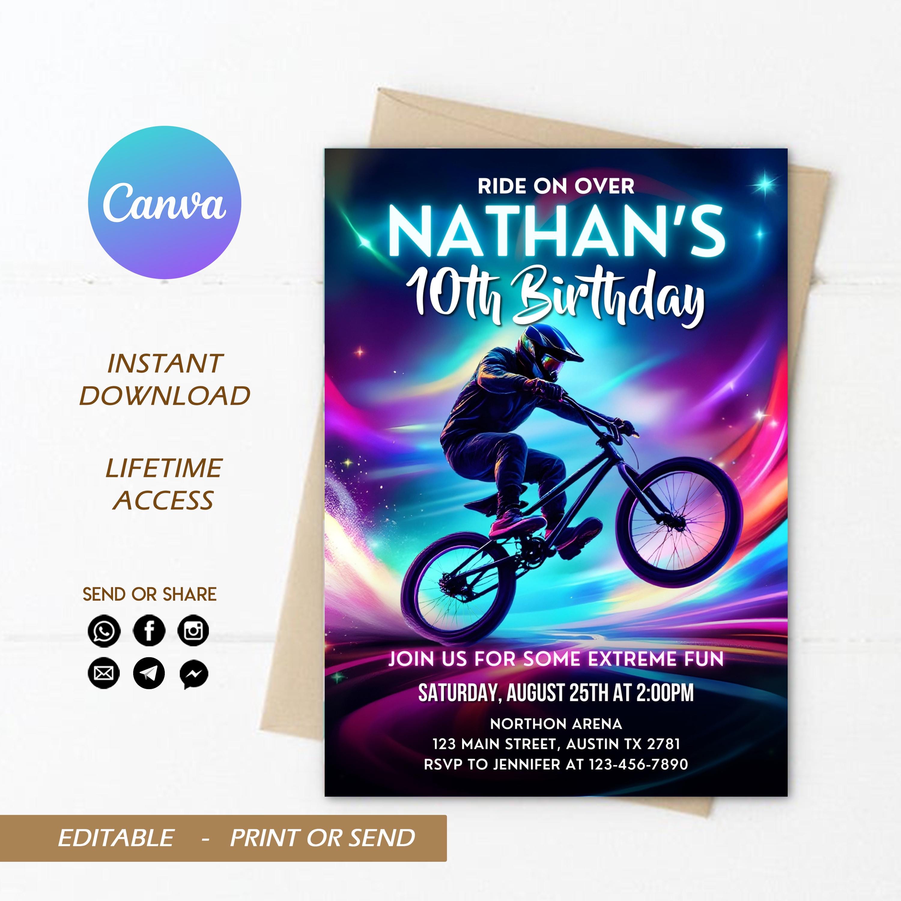 Boys BMX Bike Party Invitation,mountain Bike Party Invite, BMX Bike ...