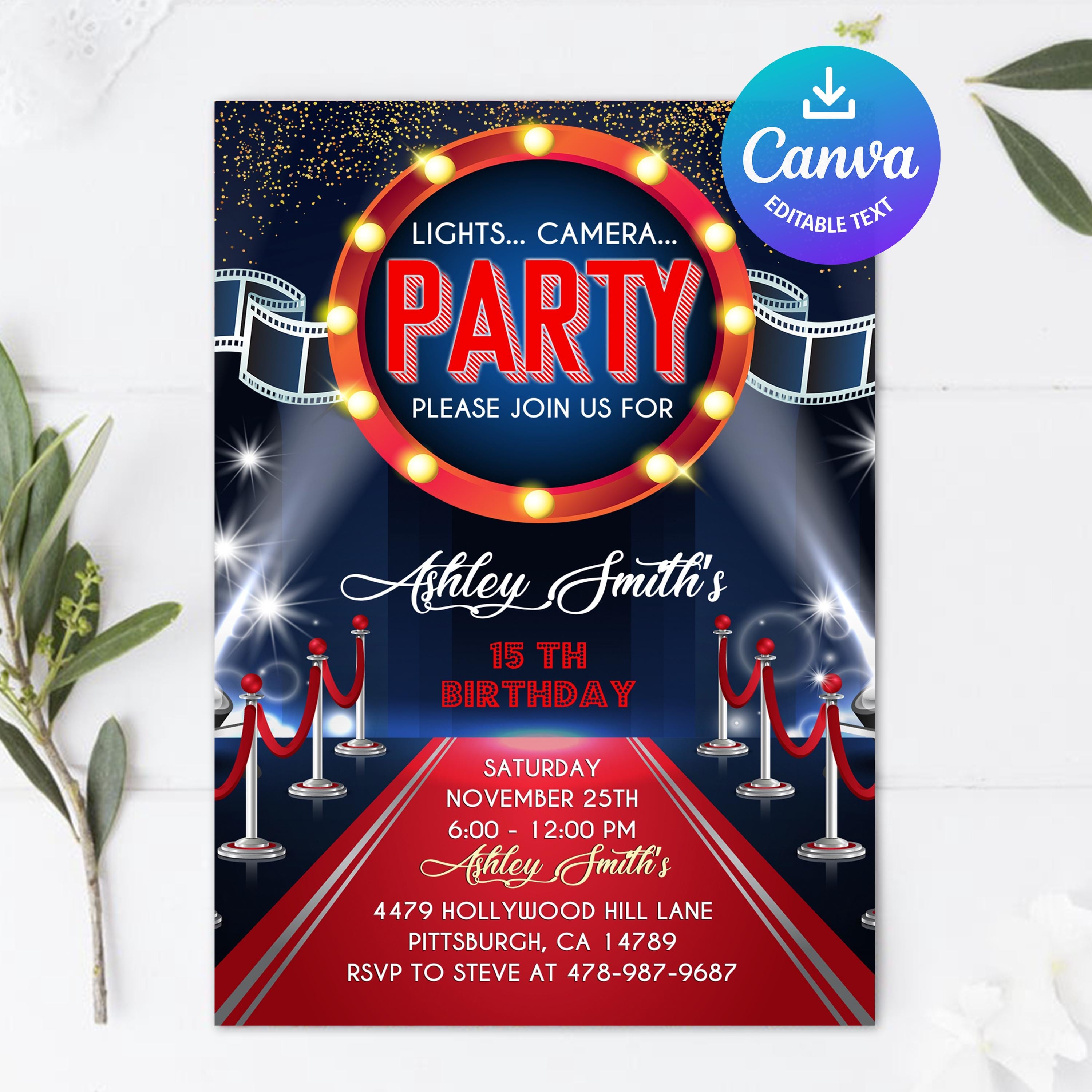 Red Carpet Invitation, Star VIP Pass Birthday Party, Glamorous ...