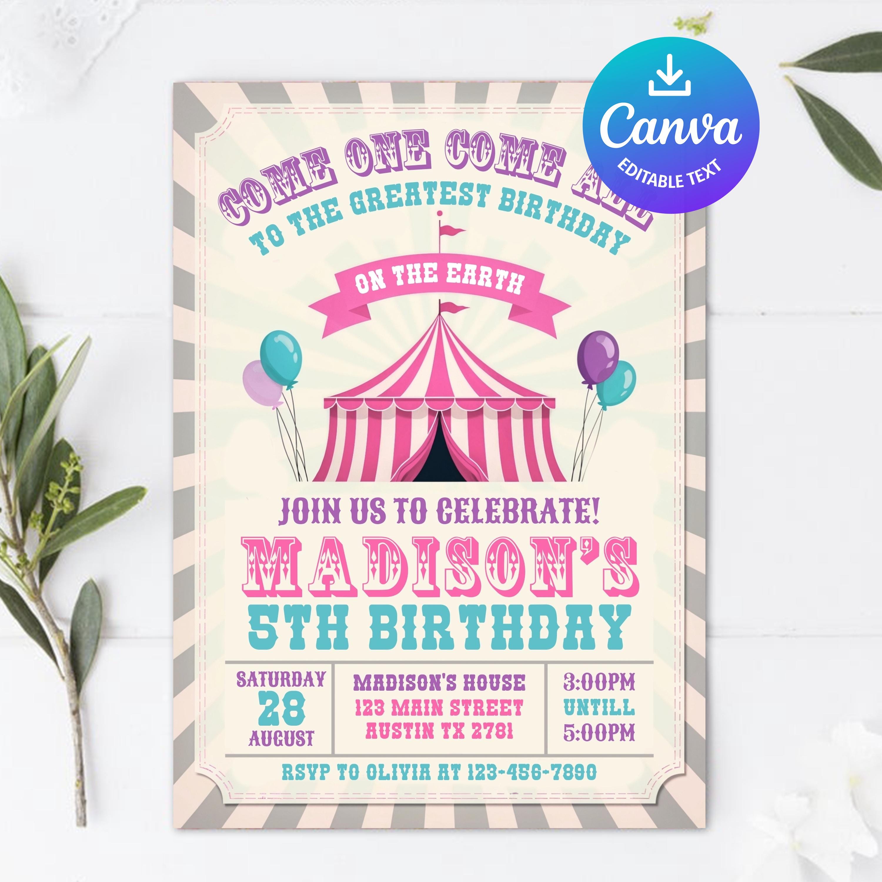 Pink Carnival Birthday Invitation, Girl Circus Birthday Invitation ...