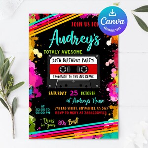 Editable 80s Party Invitation, Back to the 80s, Throwback Party, 80s ...