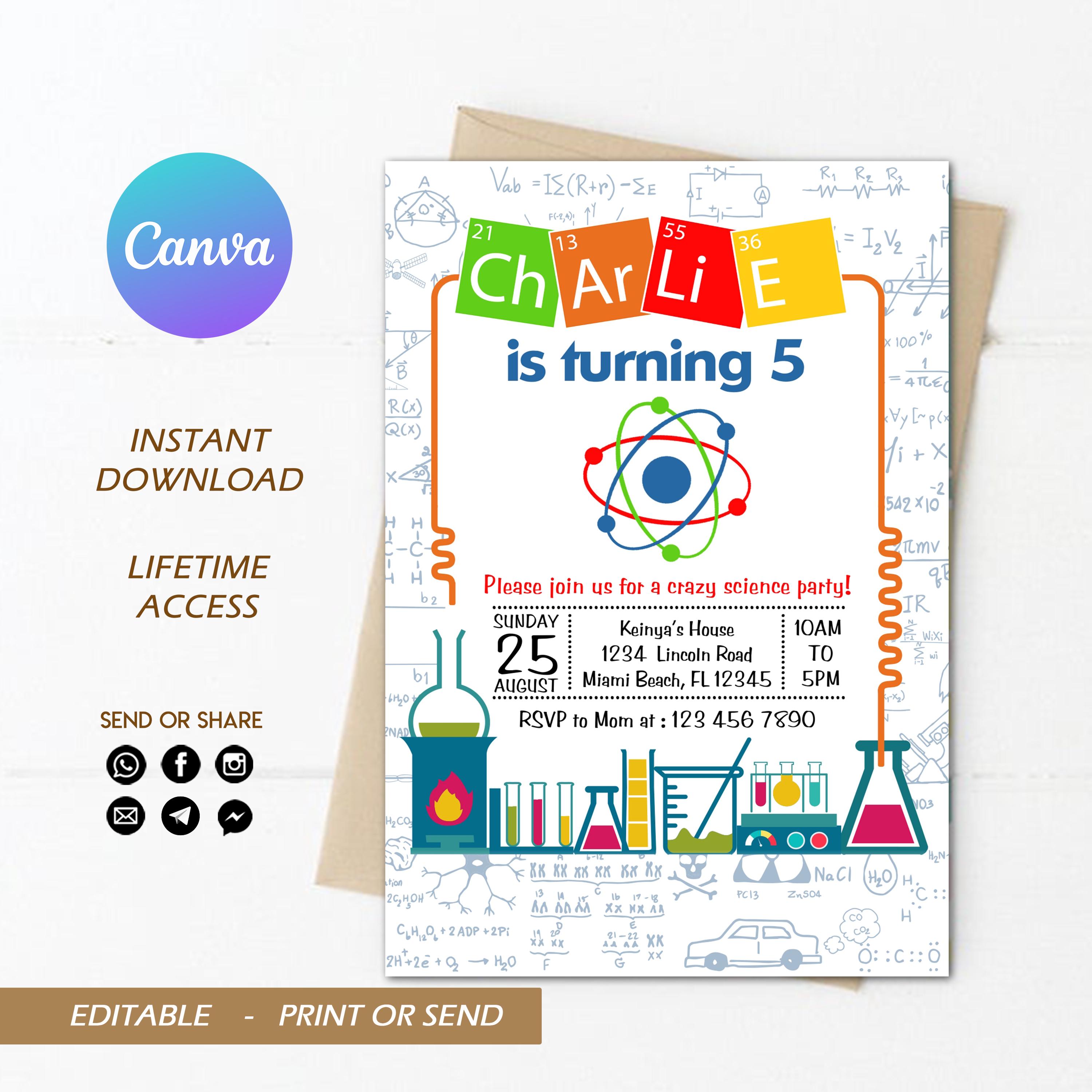 Science Birthday Invitation, Science Party, Printable Mad Science ...
