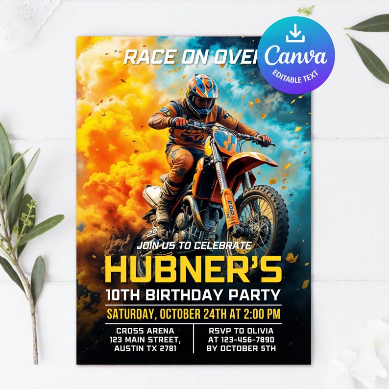 Motocross Birthday Invitation, Dirt Bike Birthday, Motocross Racing ...