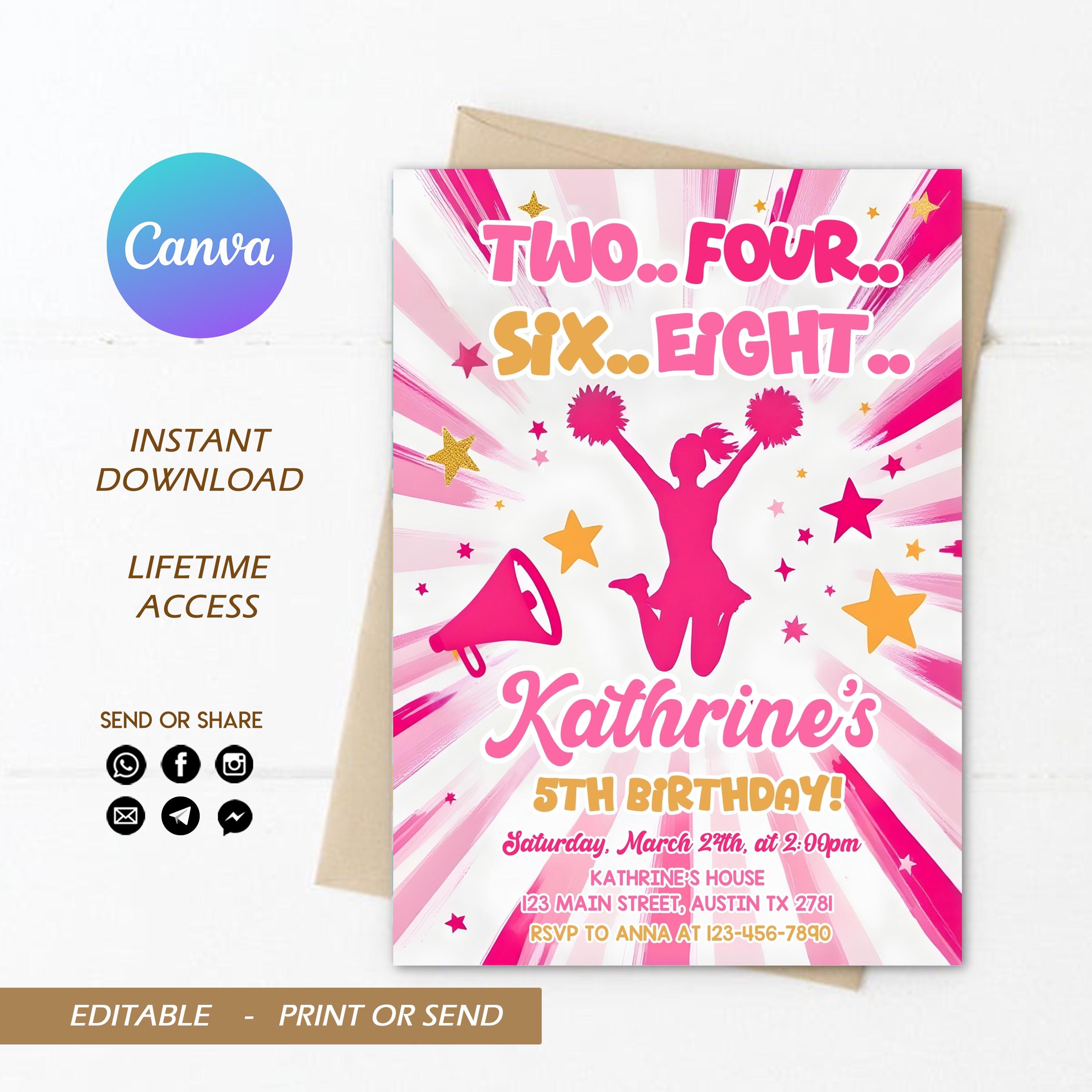 Cheerleader Invitation, Printable Girl Cheer Birthday Invite ...