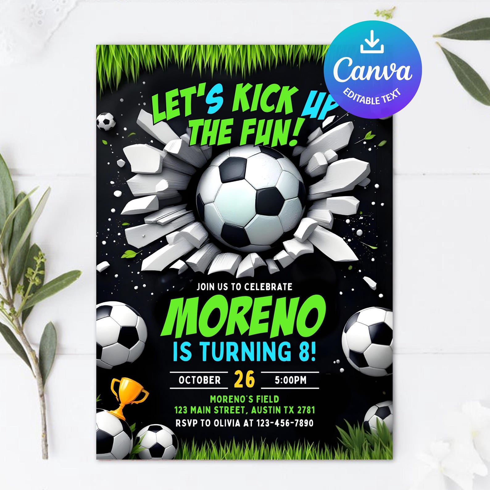 Editable Soccer Birthday Invitation, Soccer Invitation, Kickoff ...