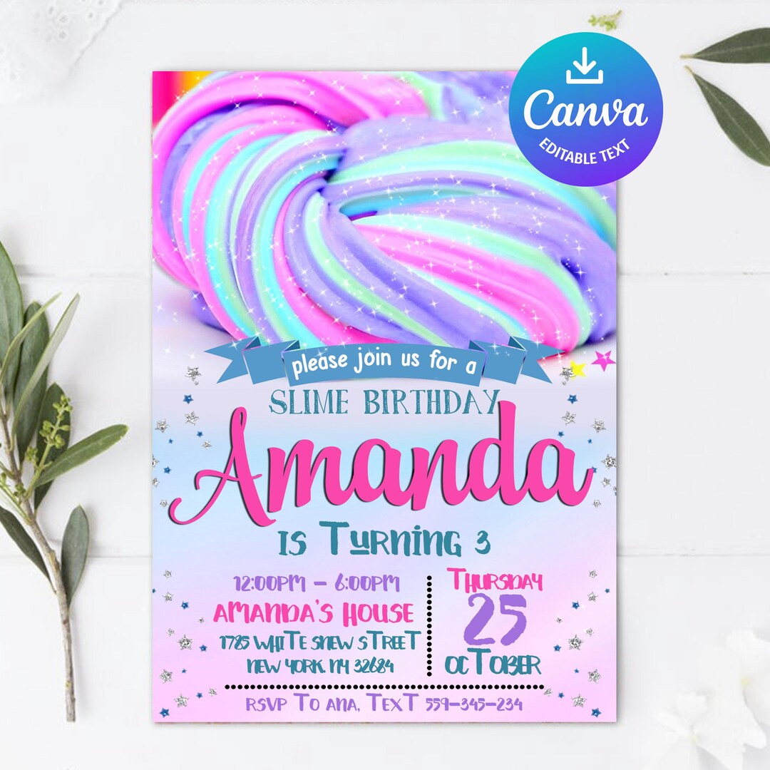 Slime Party Birthday Invitation Printable, Slime Party Template, Slime ...