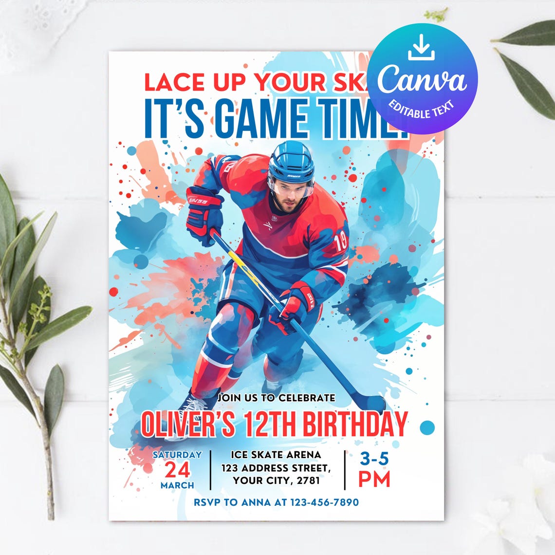 Ice Hockey Birthday Invitation, Hockey Player Birthday Party, Boys ...