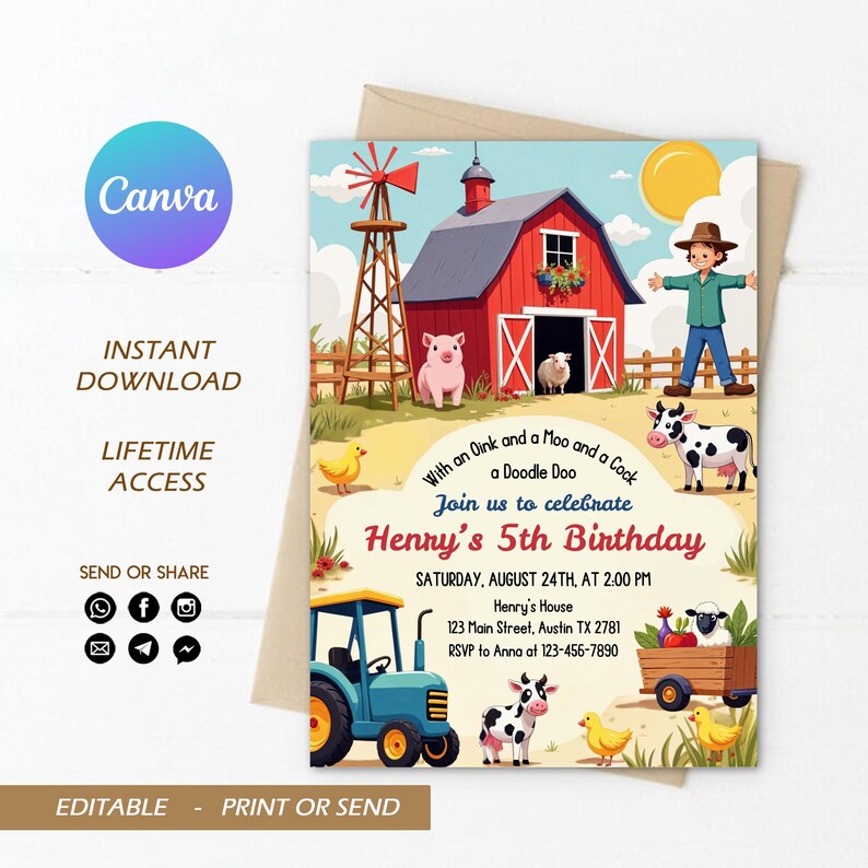 Farm Animals Birthday Invite, Farm Invitation, Ranch Kids Birthday ...