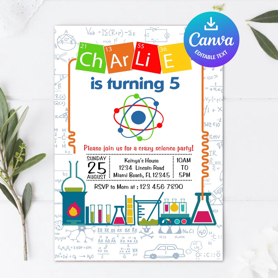 Science Birthday Invitation, Science Party, Printable Mad Science ...